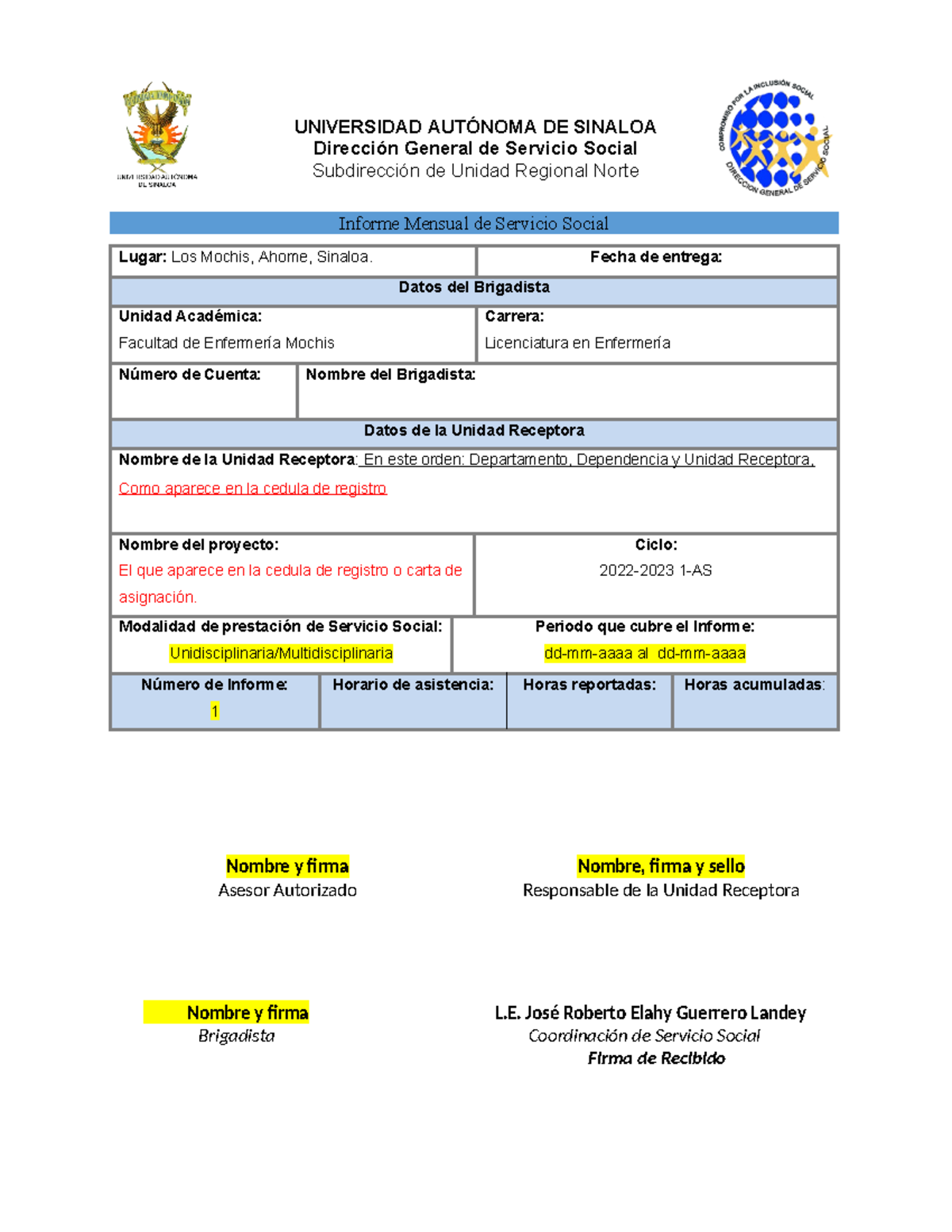 Estructura de Informe Mensual - UNIVERSIDAD AUTÓNOMA DE SINALOA ...