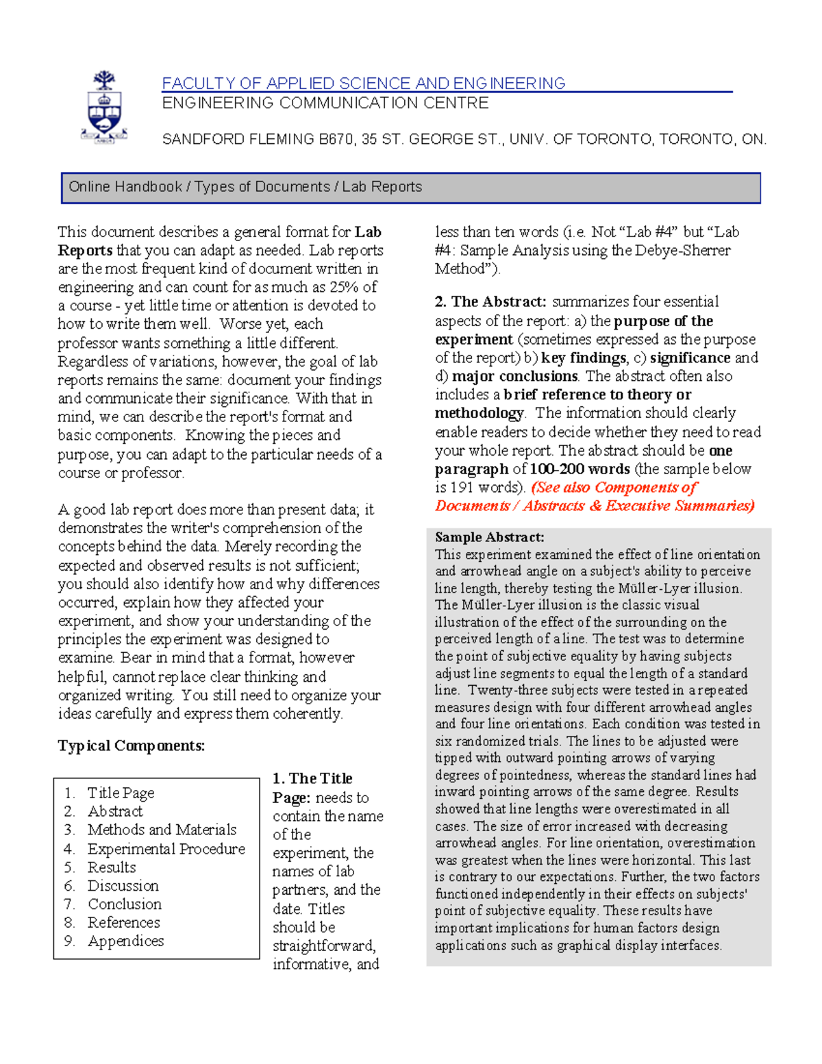 How to write a lab report - FACULTY OF APPLIED SCIENCE AND ENGINEERING ...