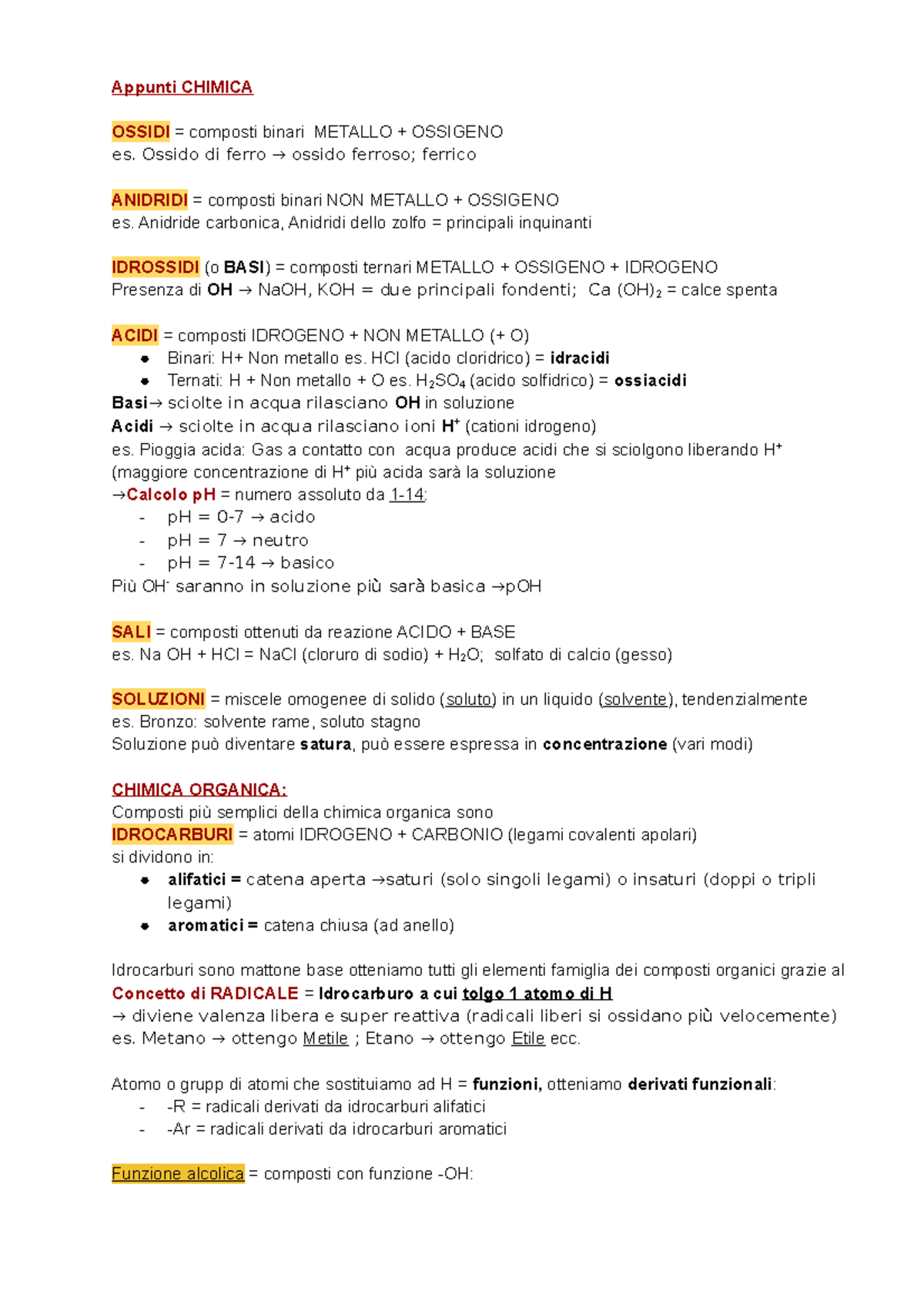 Chimica Appunti - Appunti CHIMICA OSSIDI = composti binari METALLO + OSSIGENO es. Ossido di ...