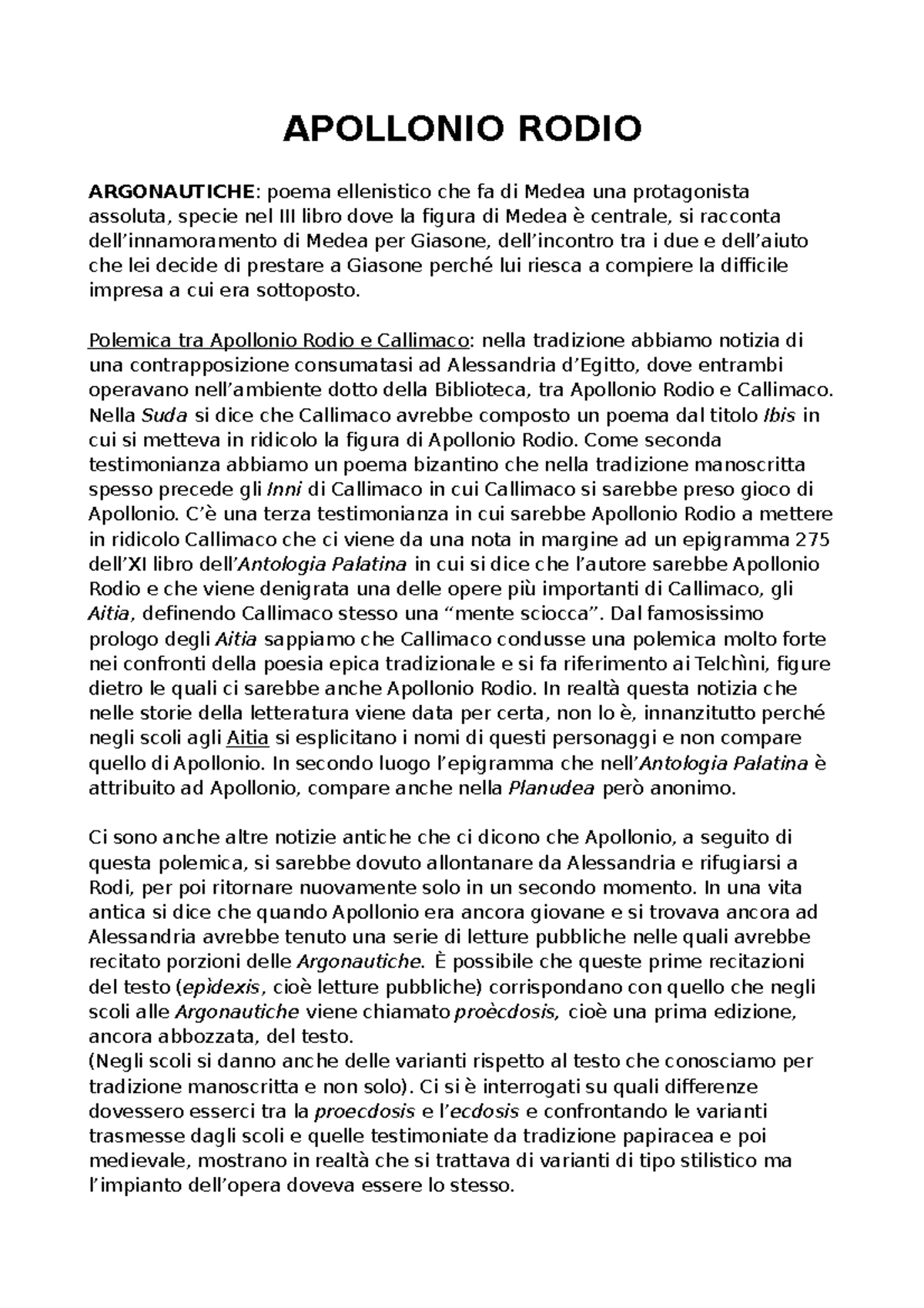 Apollonio Rodio, tradizione manoscritta - APOLLONIO RODIO ARGONAUTICHE ...