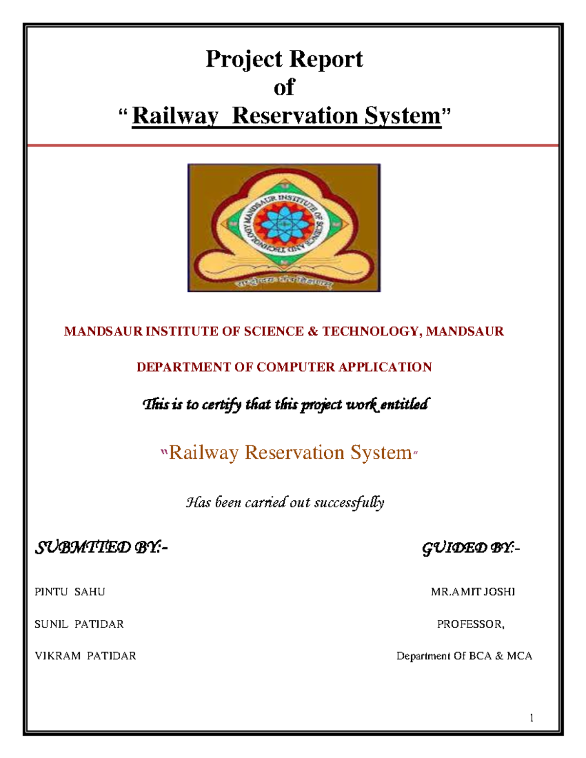 Project Report of Railway Reservation Sy - Project Report of “ Railway ...