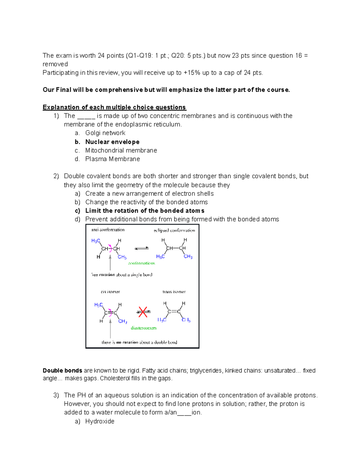 Cell Bio Midterm Test Review - The exam is worth 24 points (Q1-Q19: 1 ...