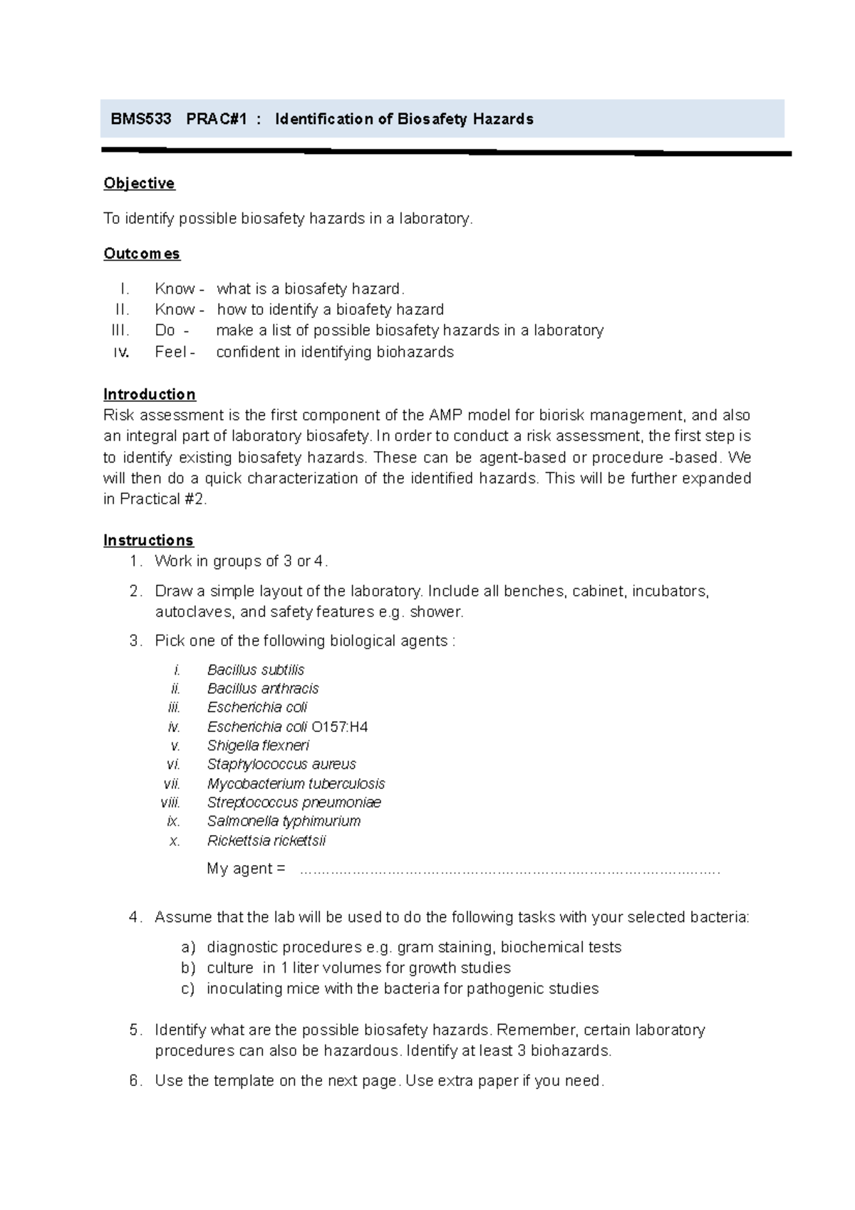 BMS533 LAB manual practical1, 2, 3 - Objective To identify possible ...