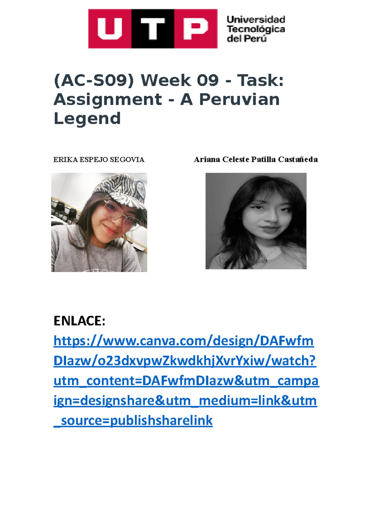 Ingles Seman 9 TA2 - LA TA2 - (AC-S09) Week 09 - Task: Assignment - A Peruvian Legend ERIKA ...