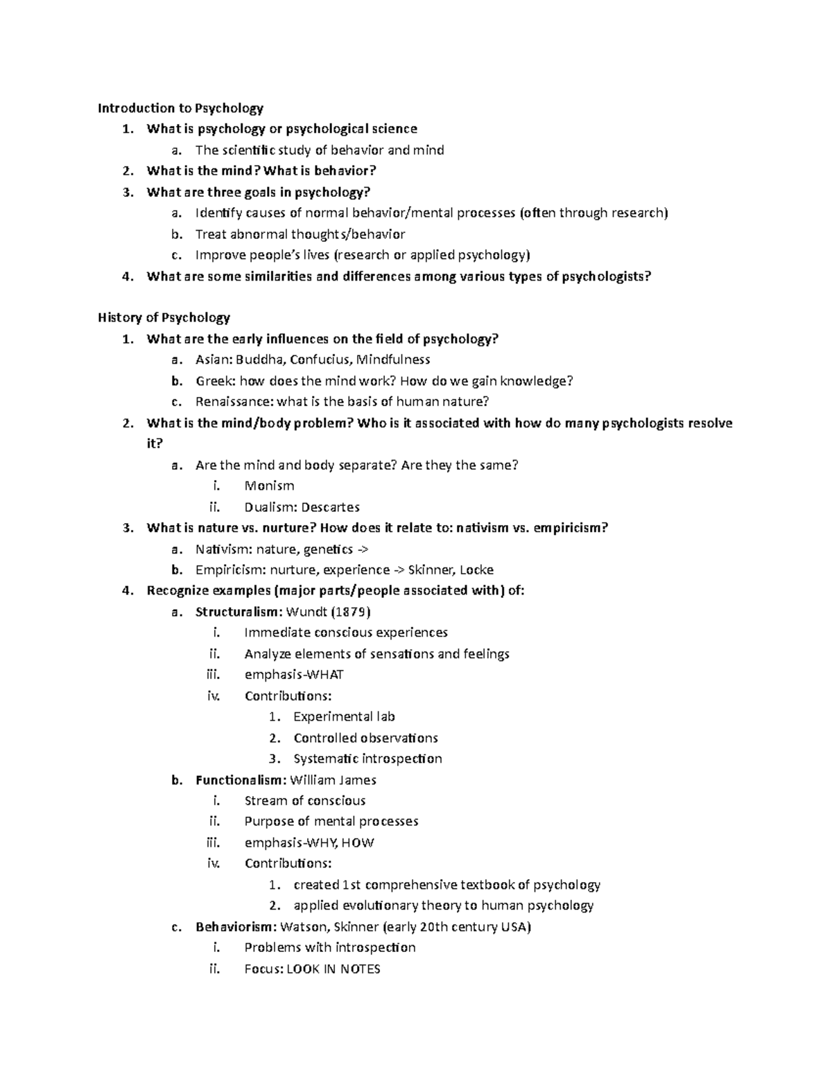 Exam 1 Study Guide - Summary Introductory Psychology - Introduction to ...
