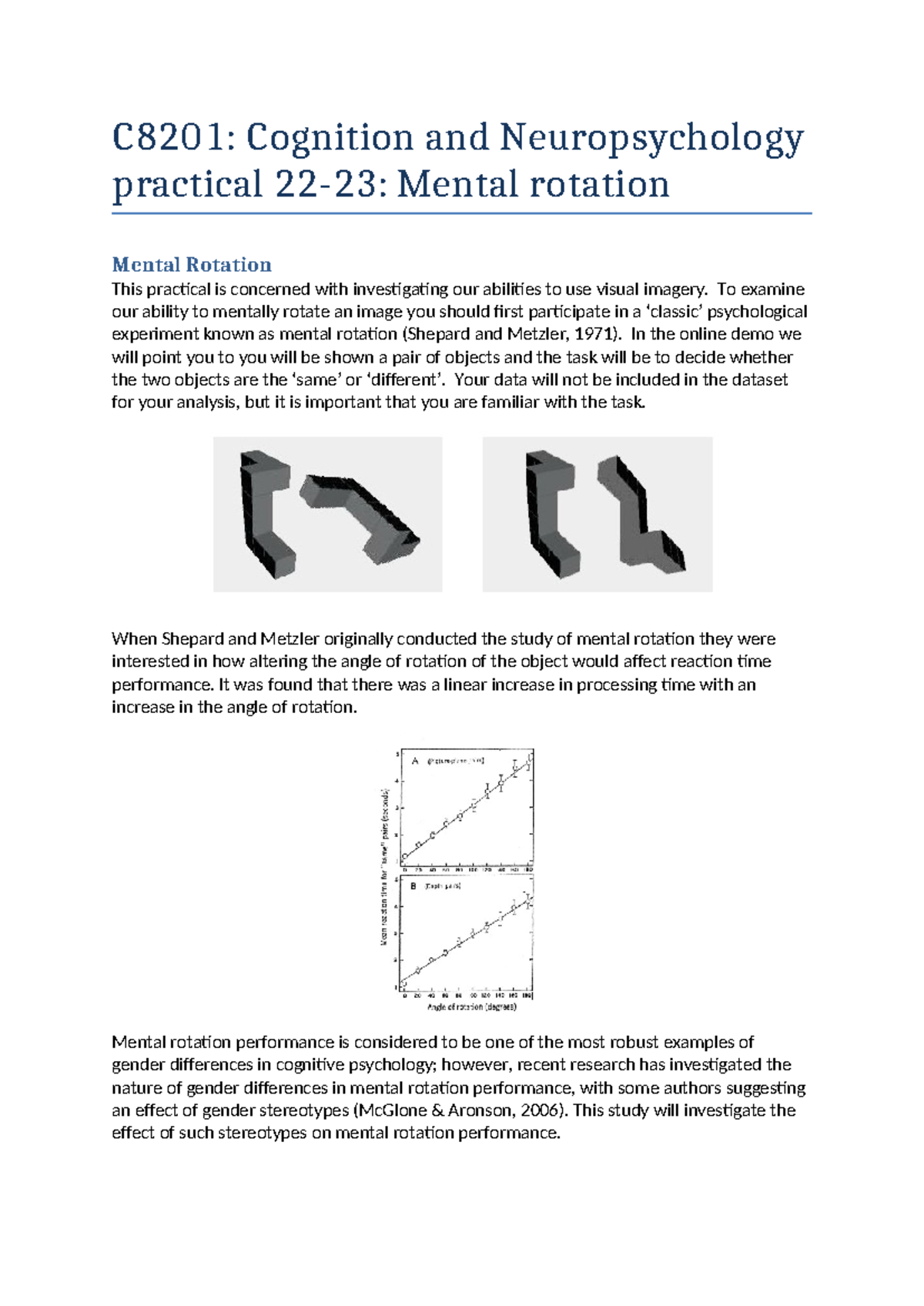 Mental rotation practical handout 22 23 session - C8201: Cognition and ...