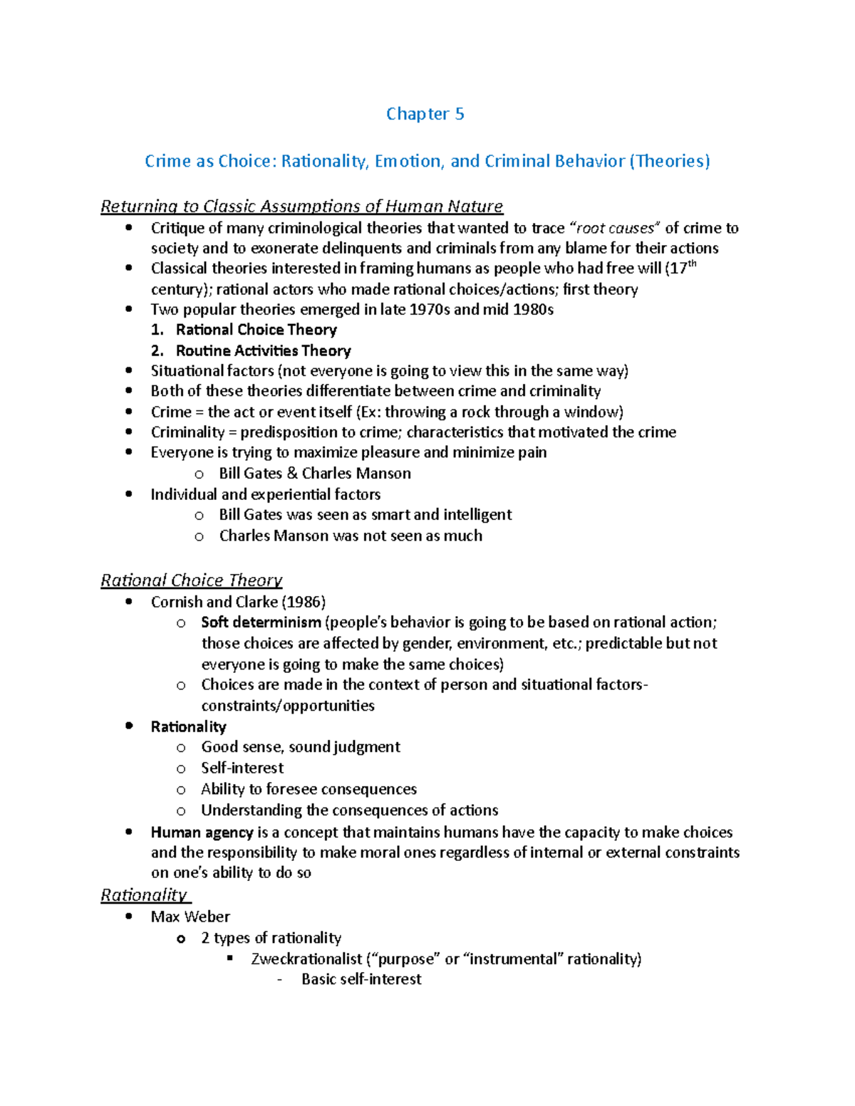 Chapter 5 CRIM - Lecture notes 5 - Chapter 5 Crime as Choice ...