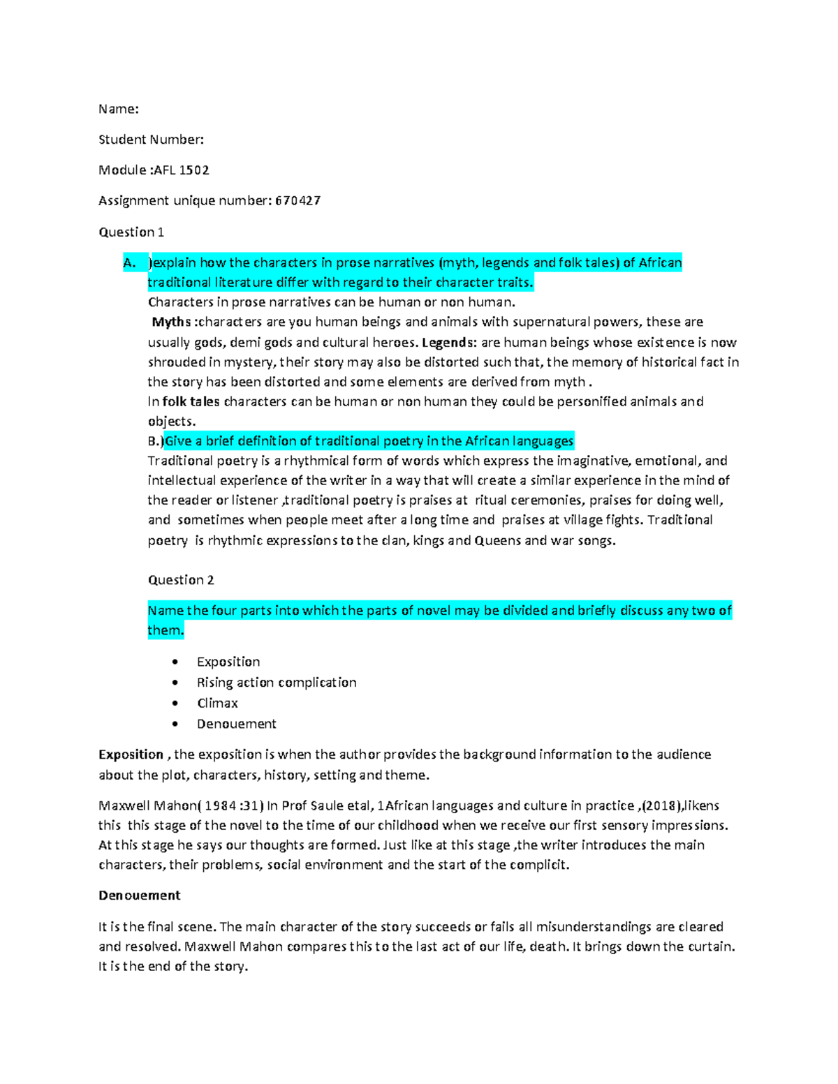 AFL1502 Assignment 2 - Name: Student Number: Module :AFL 1502 ...