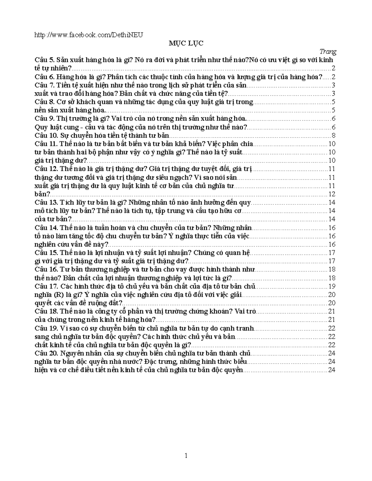 15 cau tu luan triet 2 - MỤC LỤC Trang - tế tự - Studocu