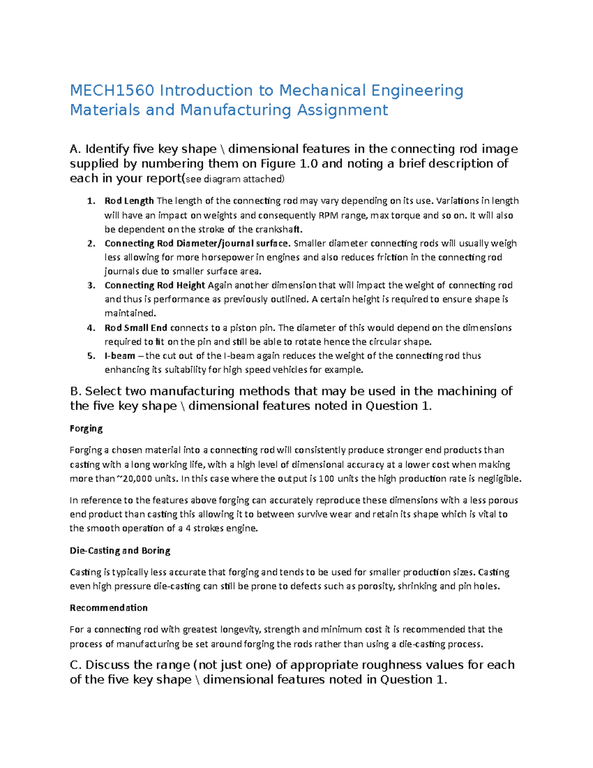 MECH1560 Introduction to Mechanical Engineering Materials and ...
