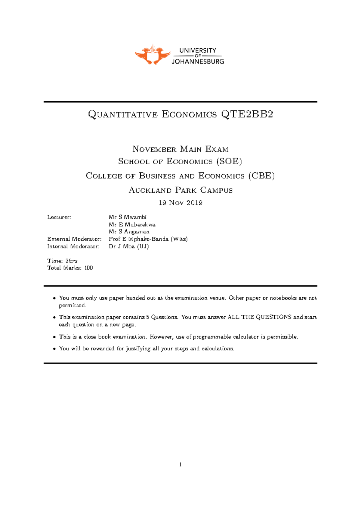 Uj 38709+ Source 1+ Source 1 - Quantitative Economics QTE2BB November ...