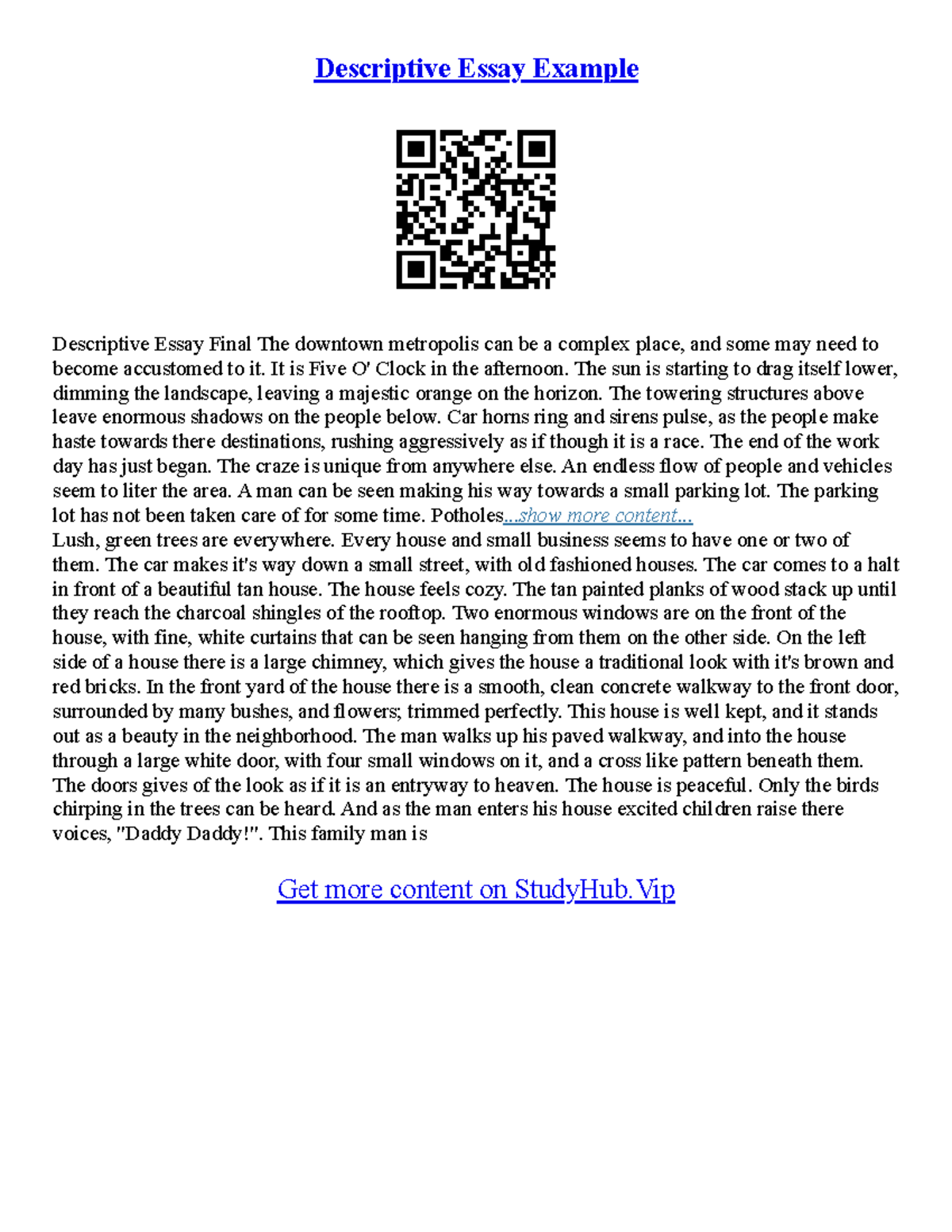 Descriptive Essay Example - Descriptive Essay Example Descriptive Essay ...