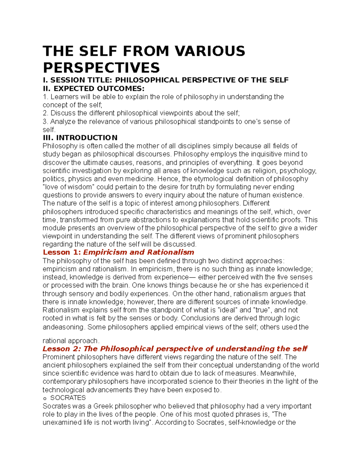 Understanding the self 1 - THE SELF FROM VARIOUS PERSPECTIVES I ...