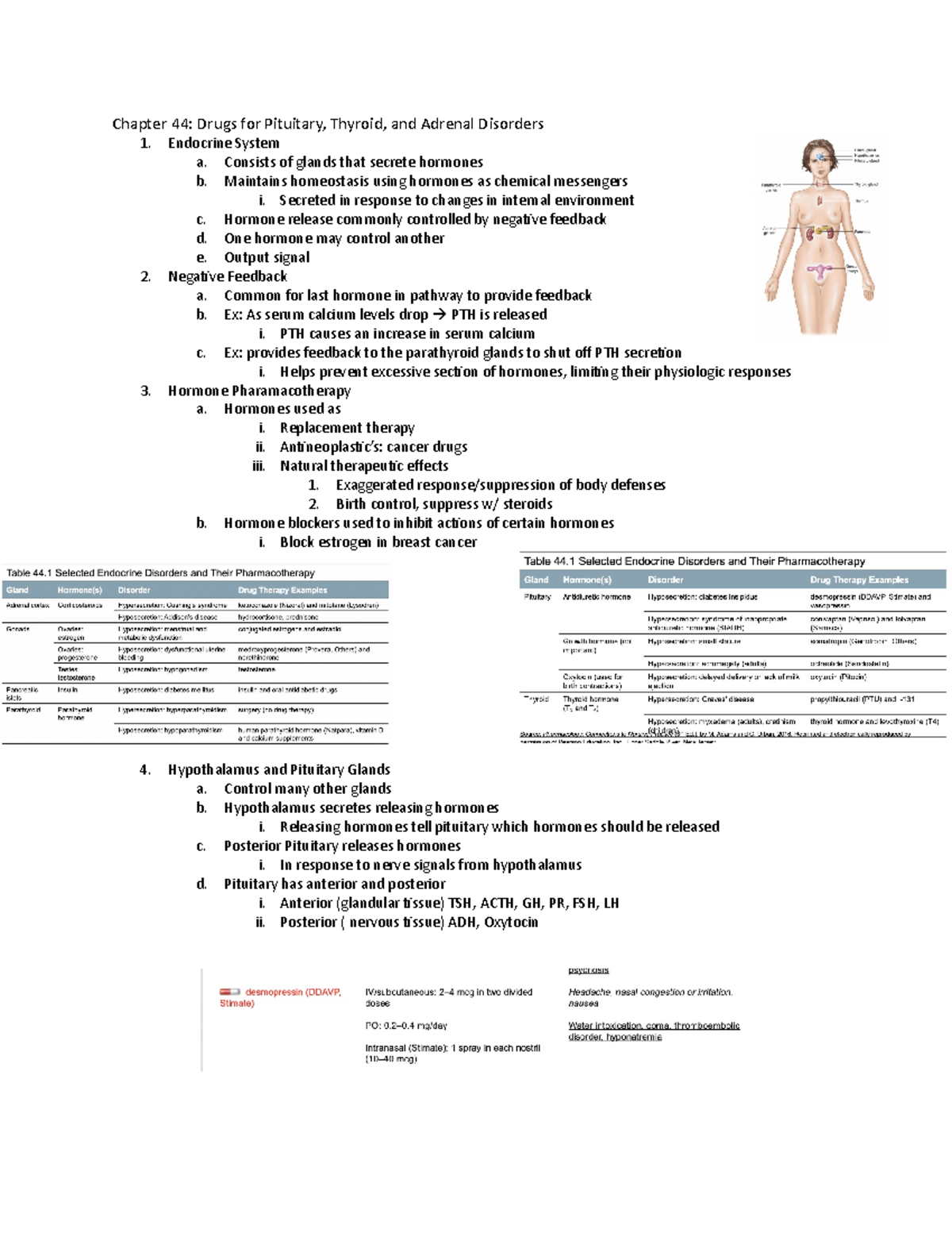 Chapter 44 Endo - Lecture notes ch 44 - Chapter 44: Drugs for Pituitary ...