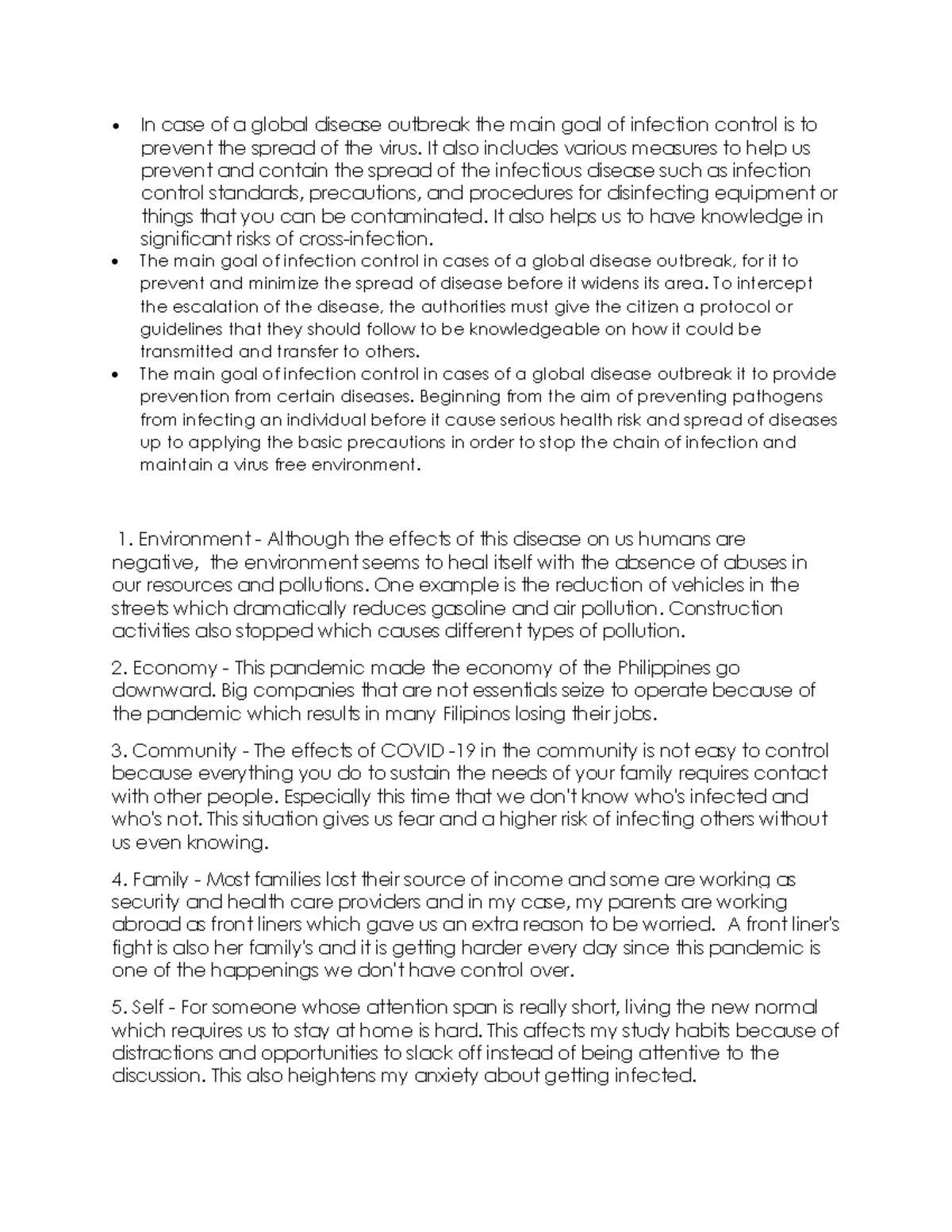 Infection Control - Lecture notes 1-10 - In case of a global disease ...