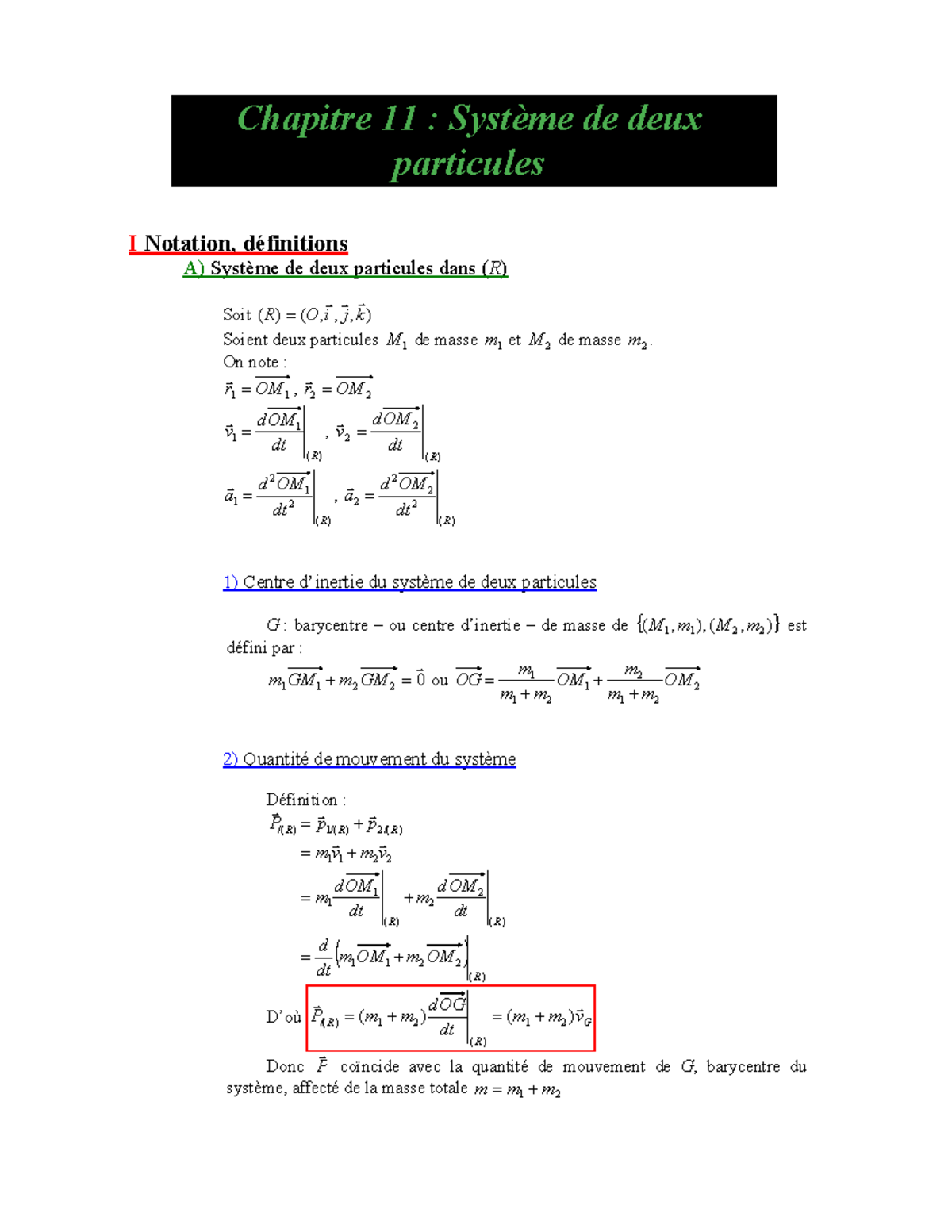 Chapitre 11 Système de deux particules - - Studocu