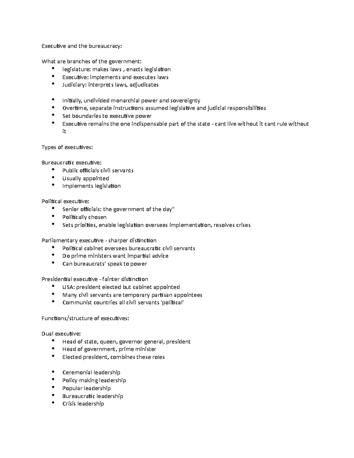 Lecture 23 political science - Executive and the bureaucracy: What are ...