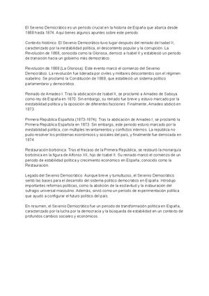 TEMA 7 Sexenio Democrático - El Sexenio Revolucionario (1868-1874): intentos desamortizadores ...