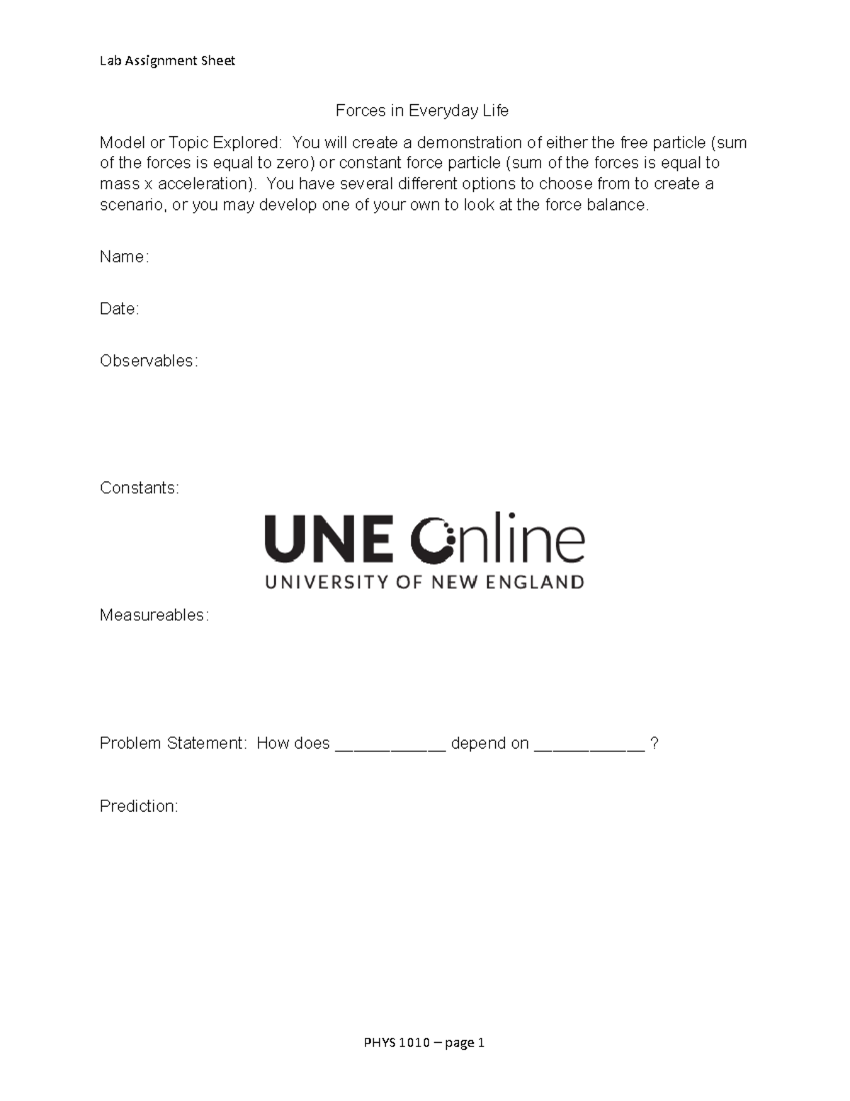 Lab 7 - Forces in Every Life - Forces in Everyday Life Model or Topic ...