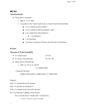 EE342 4.28.17 - On Linear MMSE Estimate - April 28, 2017 EE 342 ...
