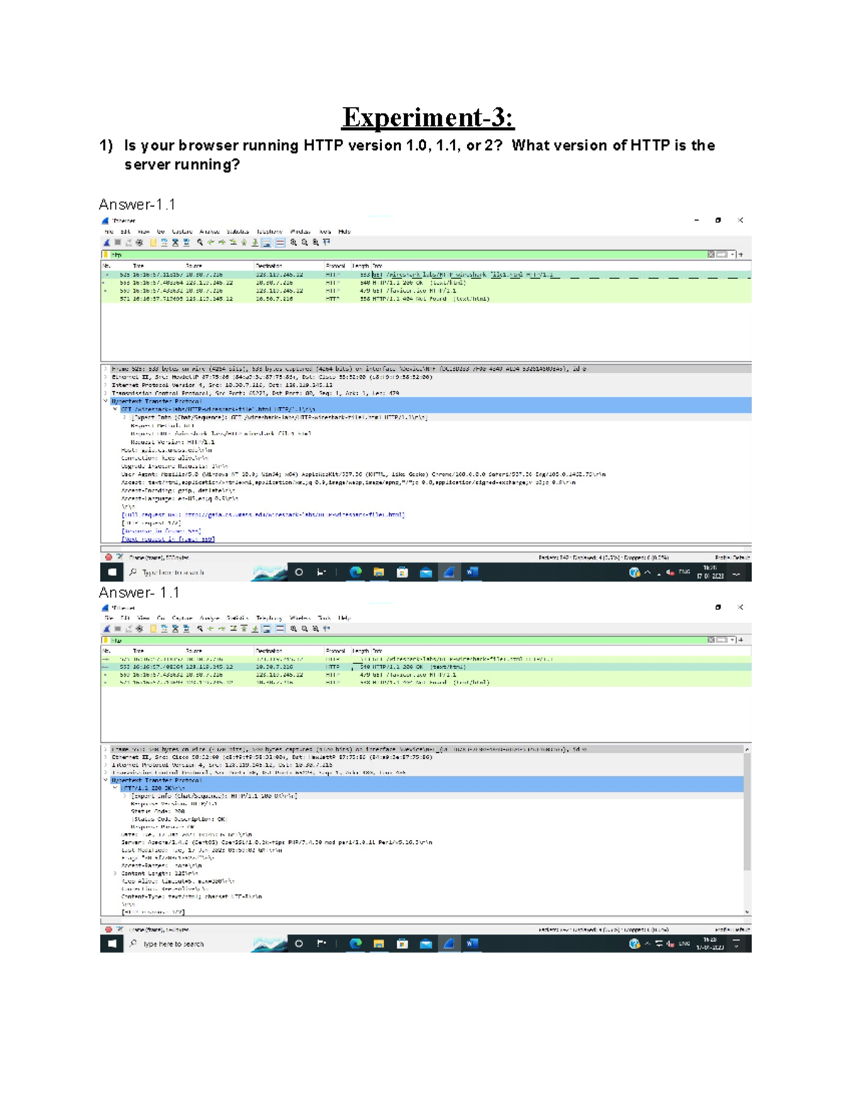 Exp 3 - Experiment-3: Is your browser running HTTP version 1, 1, or 2? What version of HTTP is ...