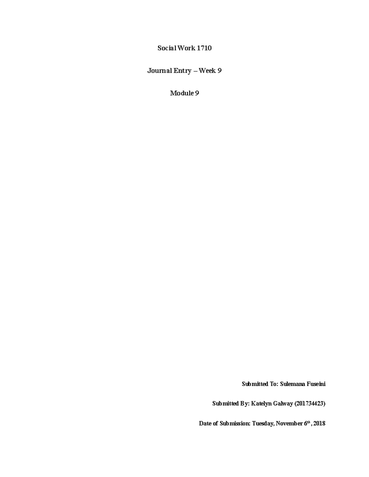 Reading Journal Week 9 - Social Work 1710 Journal Entry – Week 9 Module ...