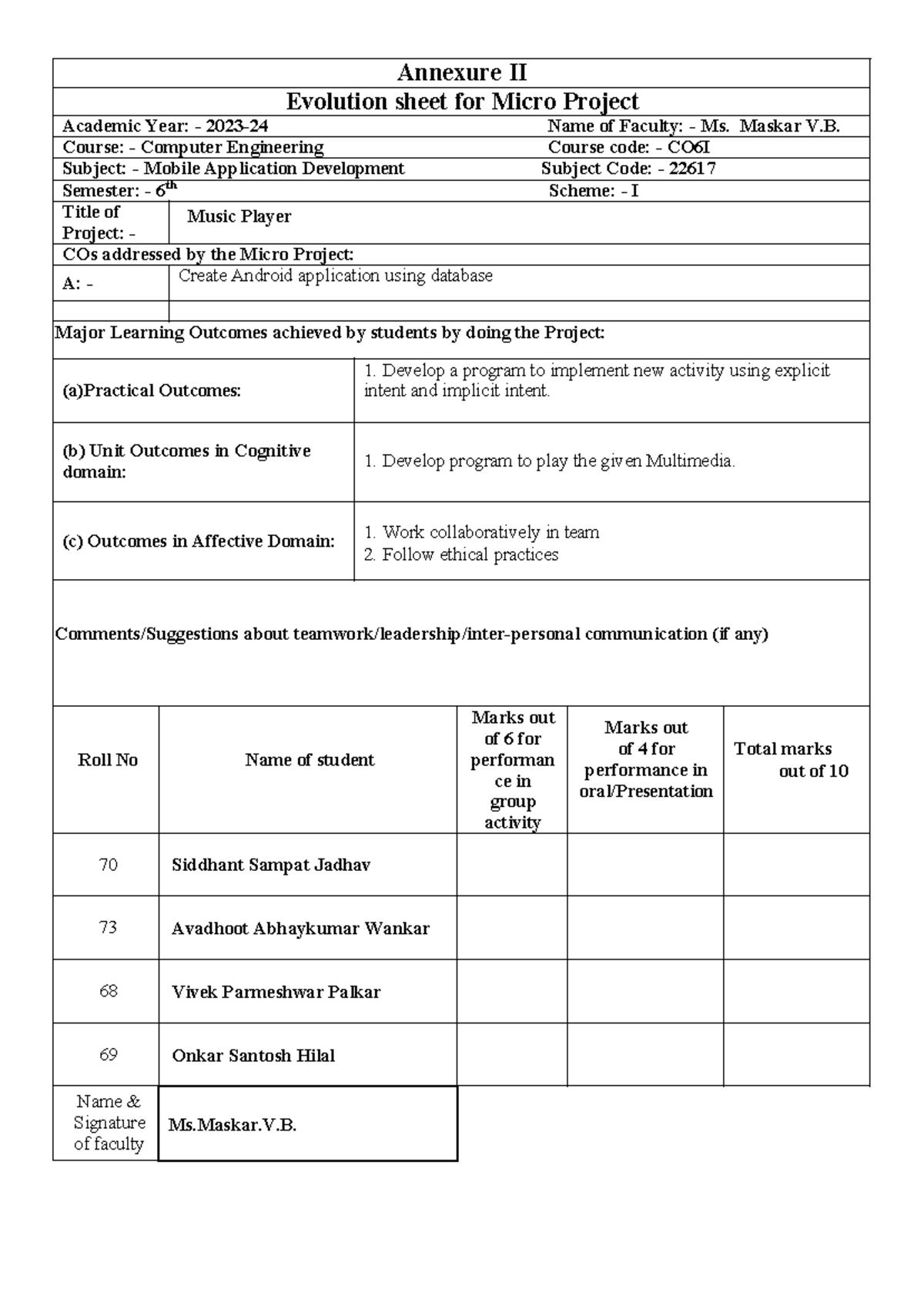 Mad project 321 - sdfgh - Annexure II Evolution sheet for Micro Project Academic Year: - 2023 ...