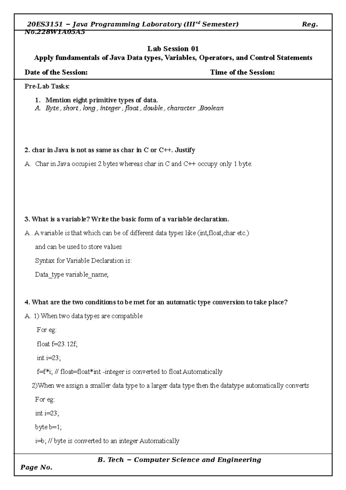 L1 - fggrwrw - No Lab Session 01 Apply fundamentals of Java Data types ...
