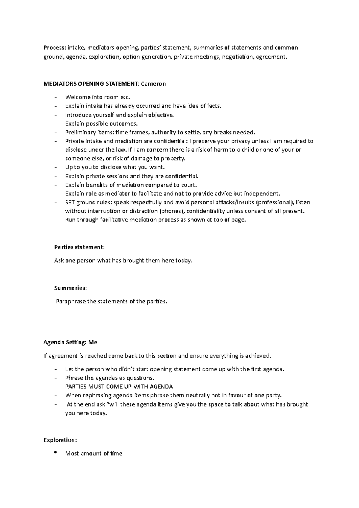 Mediation - jdj - Process: intake, mediators opening, parties ...