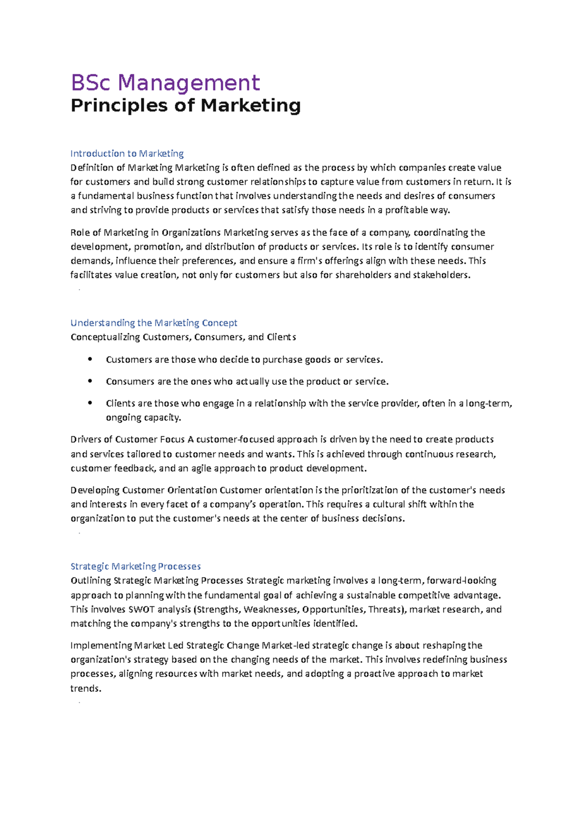 BSc Management Principles of Marketing - BSc Management Principles of ...