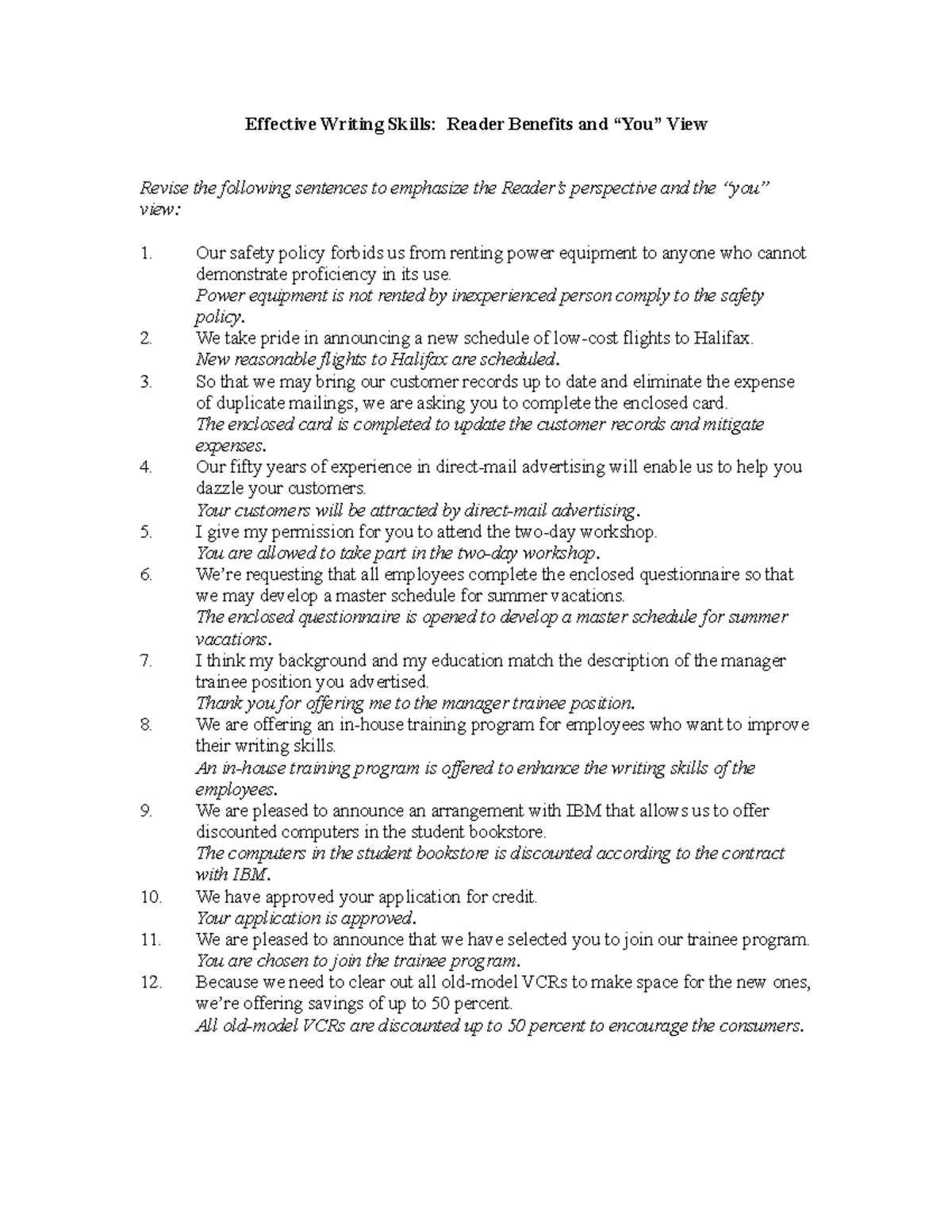 LA - Sentence revision - Effective Writing Skills: Reader Benefits and ...