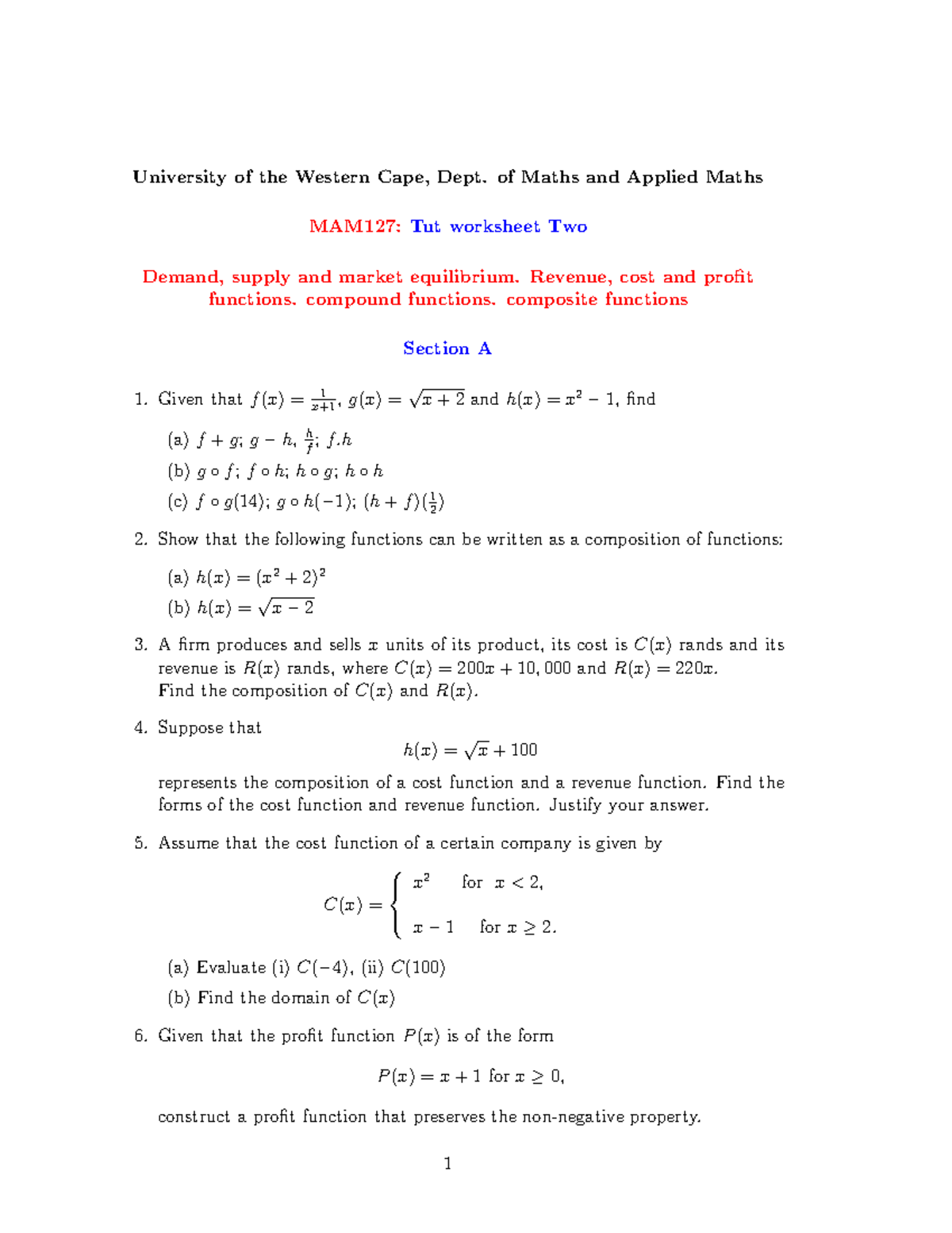 Mam127 Tut worksheet Two - University of the Western Cape, Dept. of ...