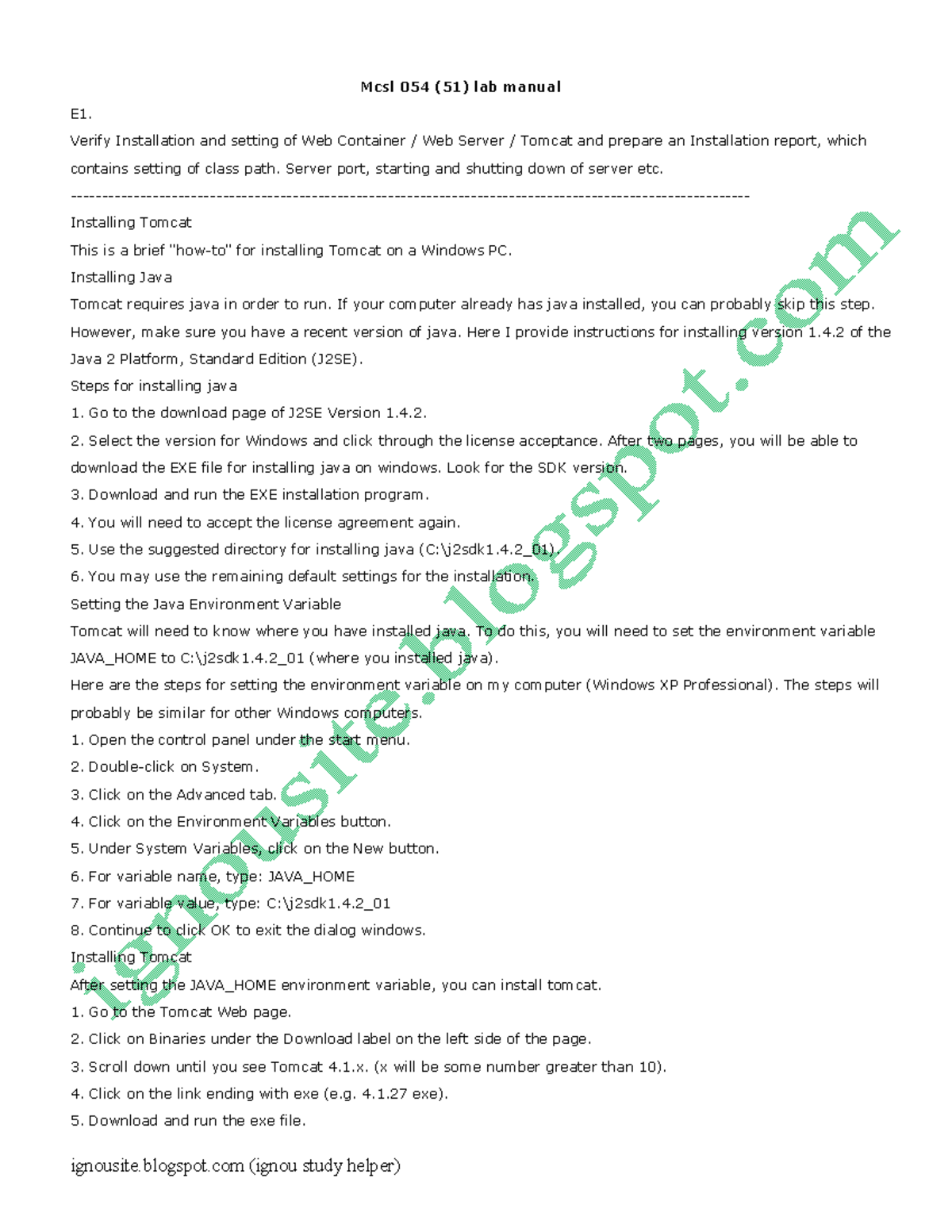 MCSL-054 (051) lab manual - Mcsl 054 (51) lab manual E1. Verify ...