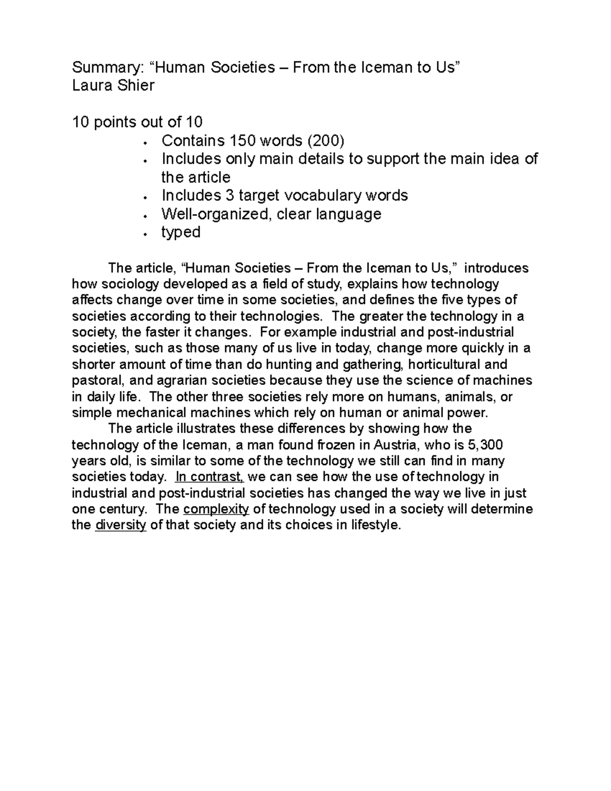 Example summary FOVch - Summary: Societies From the Iceman to Laura ...