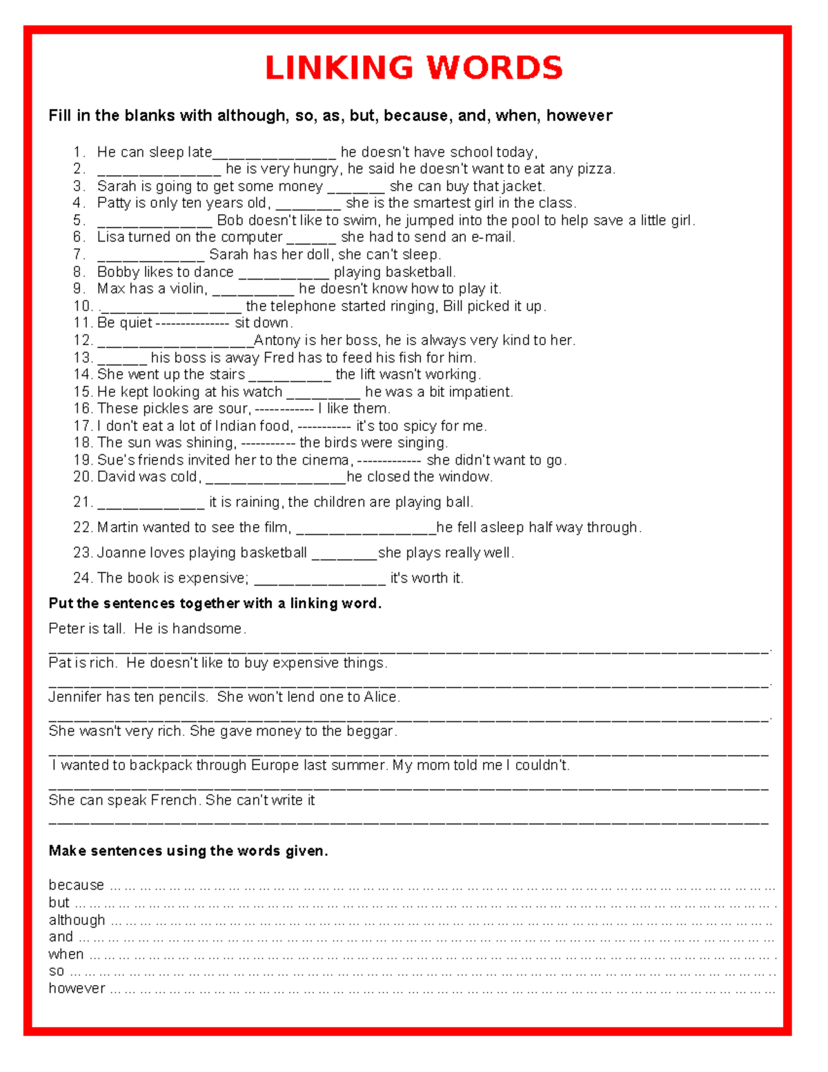 Linking-words-grammar-drills-oneonone-activities 125230 - LINKING WORDS ...