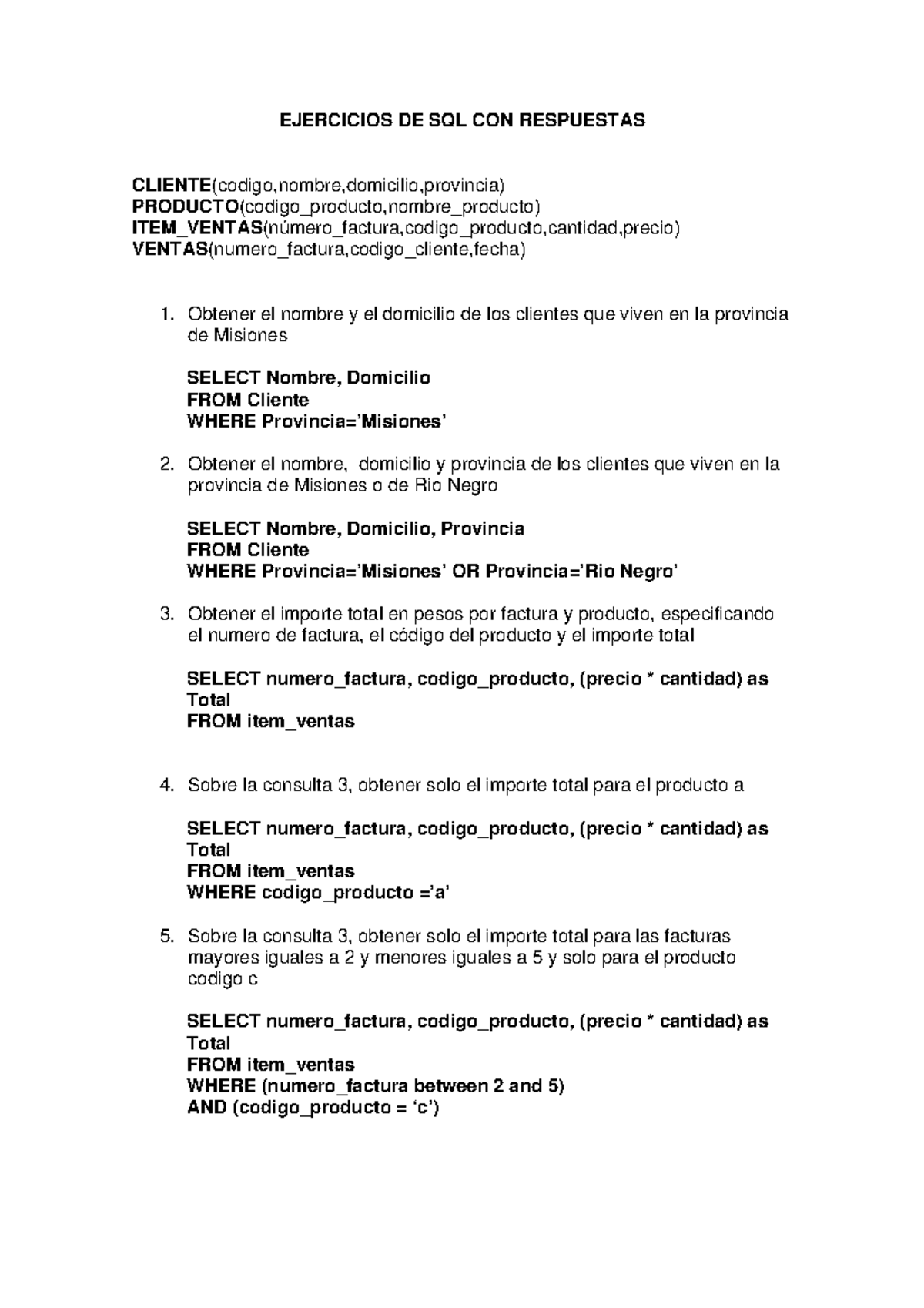 Ejercicios DE SQL CON Respuestas - Comunicacion Y Lenguaje - USP - Studocu