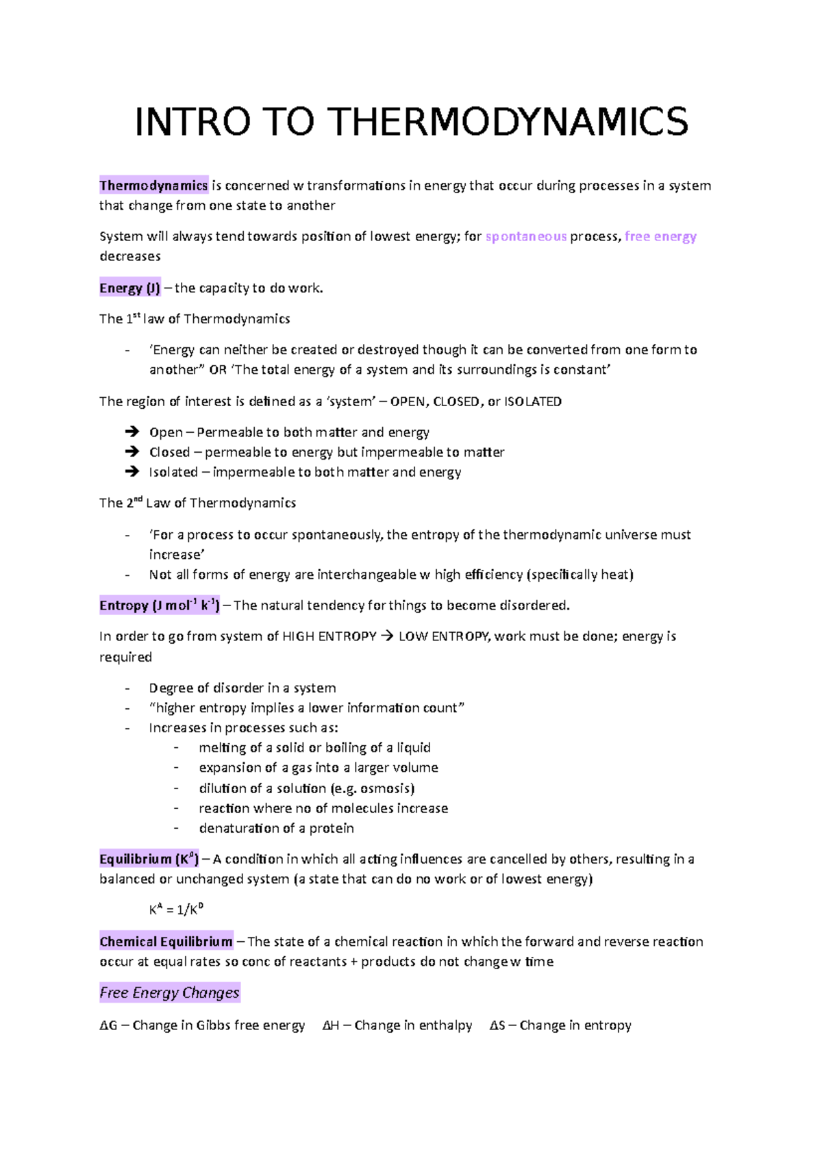 Thermodynamics - Chemistry Lecture Notes - INTRO TO THERMODYNAMICS ...