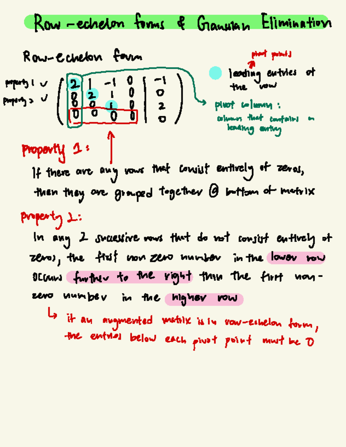 Chapter 1 Summary Notes - Row-echelon forms & Gaussian Elimination Row ...