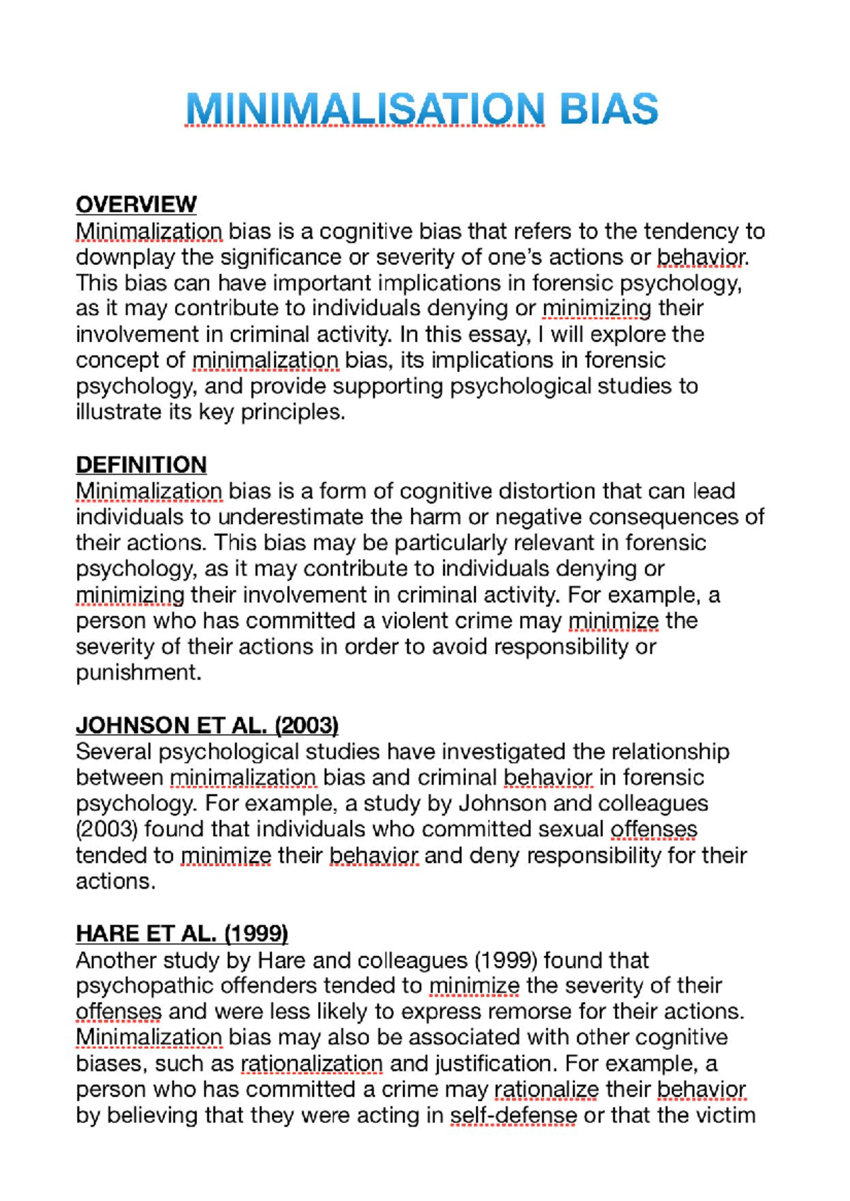 Notes: Minimalisation Bias - 8675 - Studocu