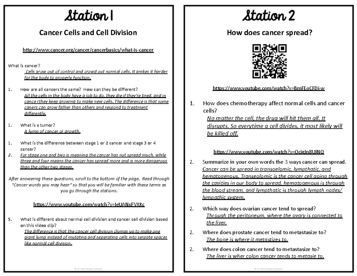 Stations Cancer Activity - Cancer Cells and Cell Division How does ...