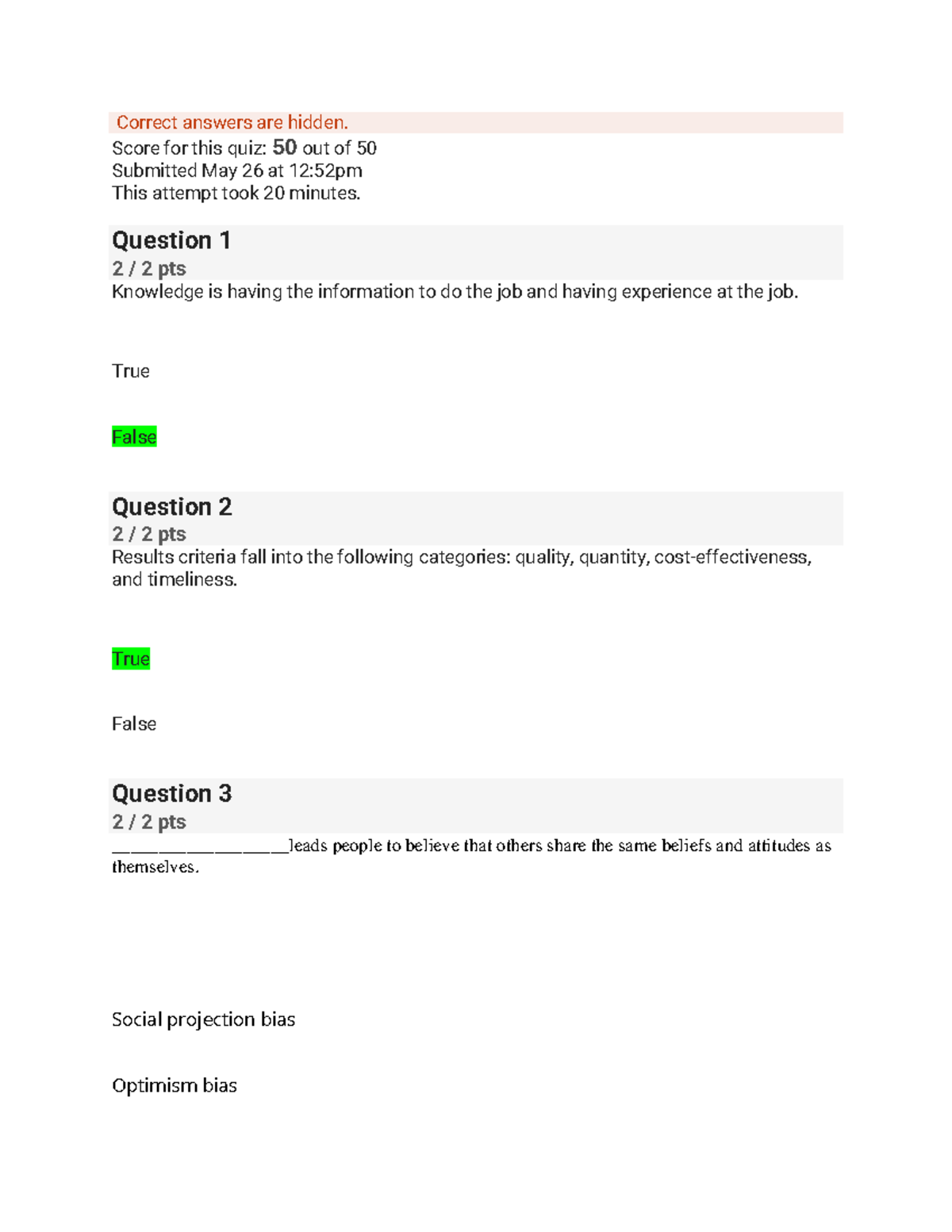 Week 2 Quiz Performance Management Process - Correct answers are hidden ...