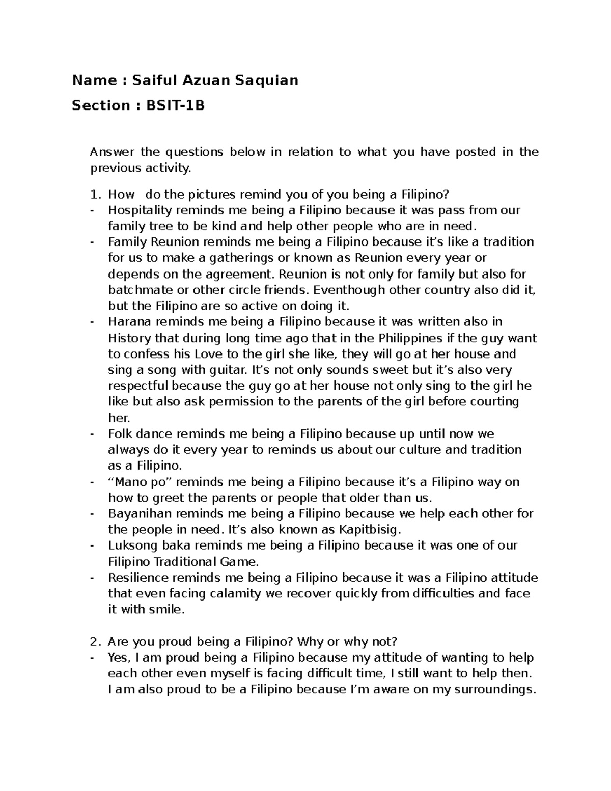 Activity who is Filipino,Saquian, Saiful Azuan - Understanding the Self ...