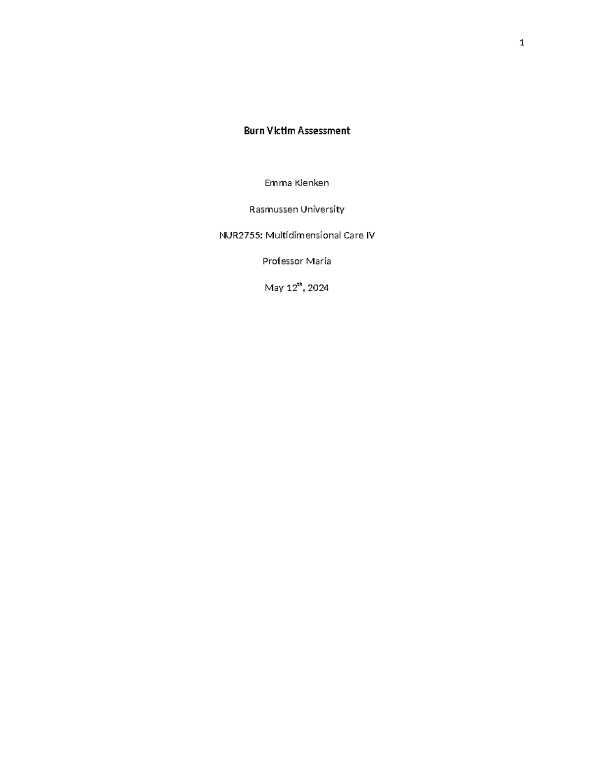 Module 6 - 1 Burn Victim Assessment Emma Klenken Rasmussen University ...