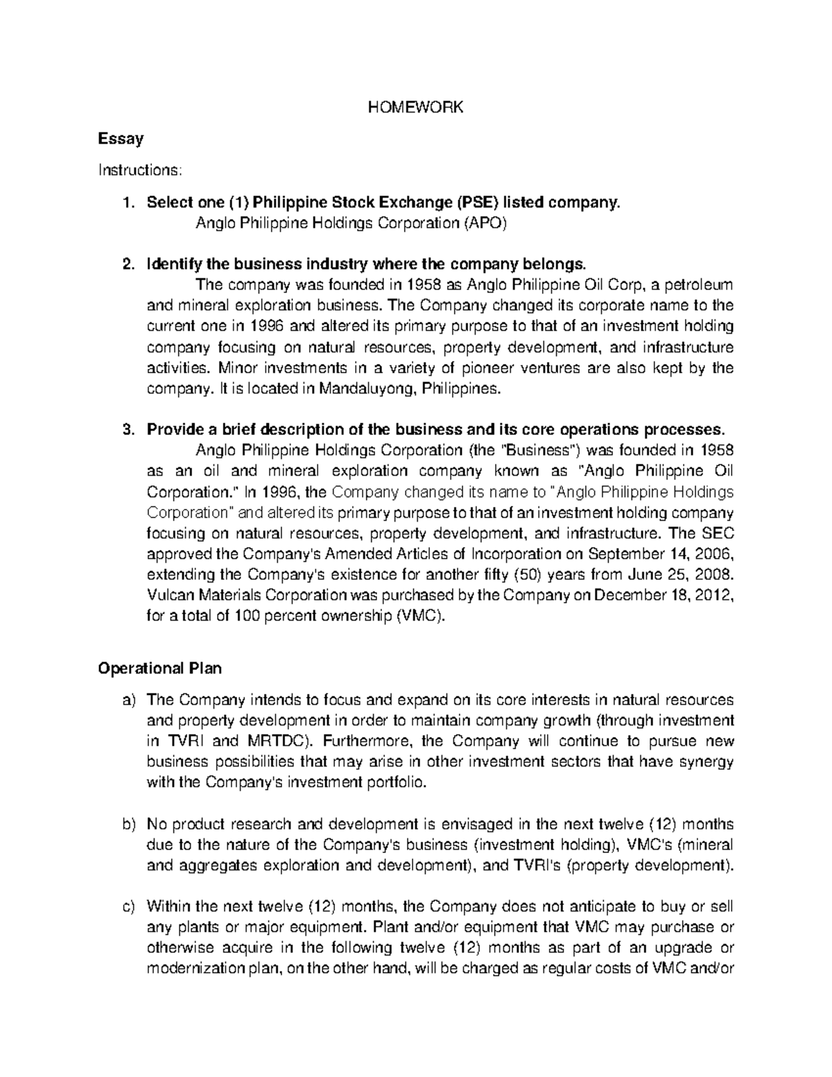 Homework 2 - HOMEWORK Essay Instructions: 1. Select one (1) Philippine ...