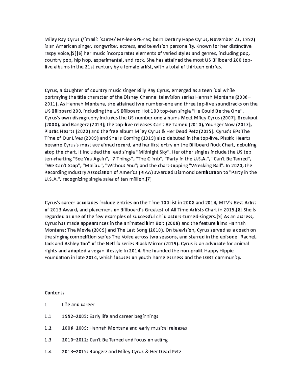 6-mustdl - Lecture notes 67 - Miley Ray Cyrus (/ ma li sa r s/ MY-lee ...