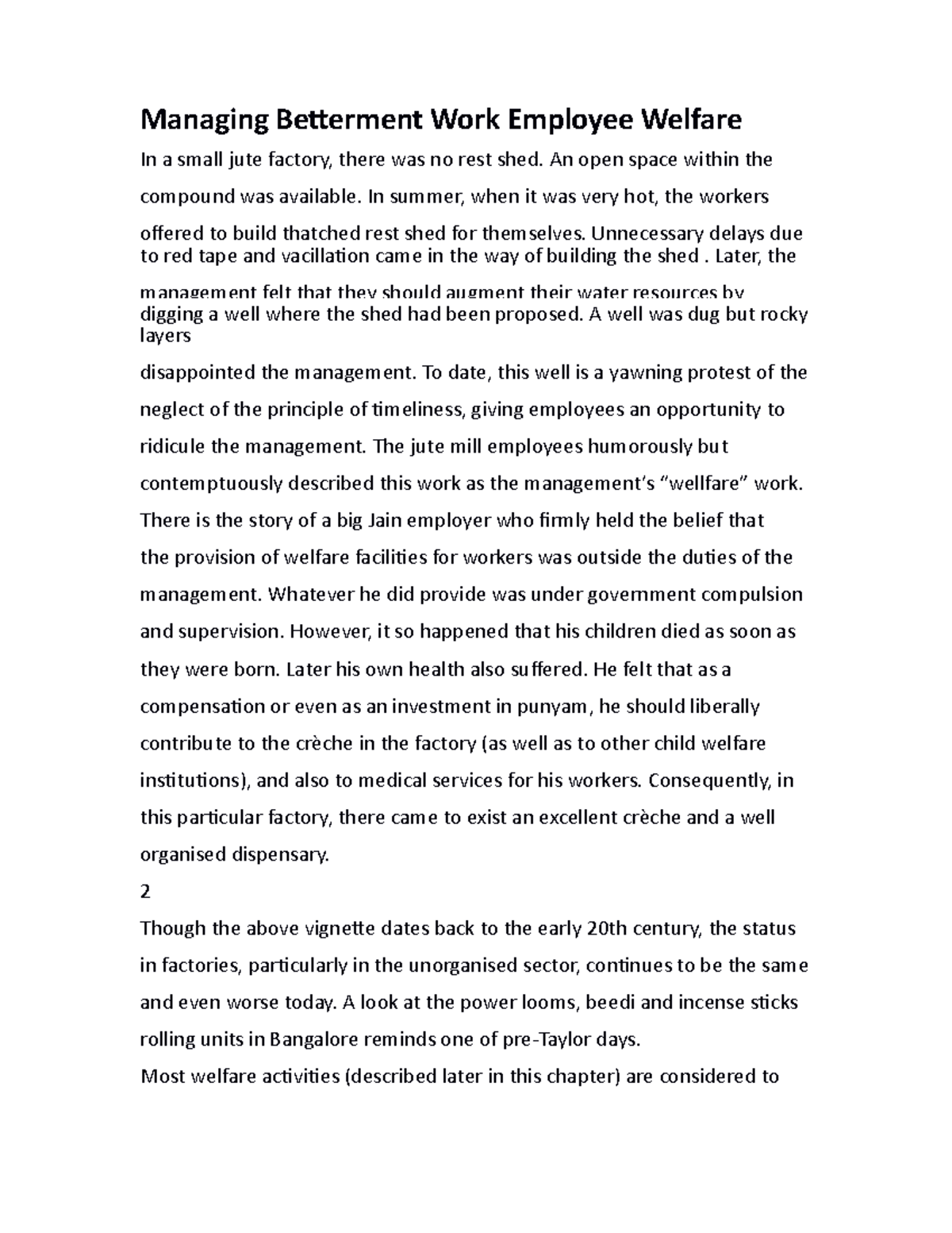 Managing Betterment Work Employee Welfare notes - An open space within ...