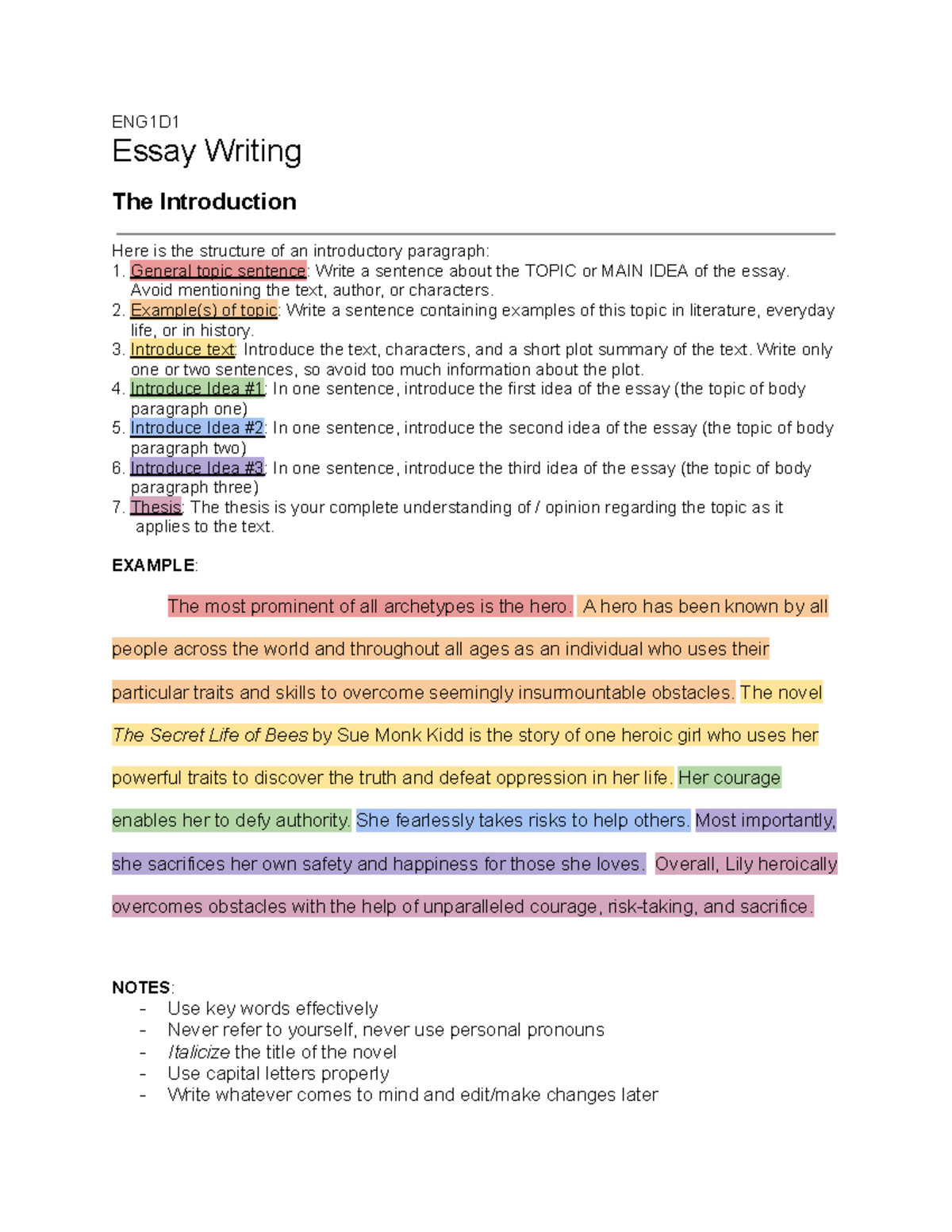 Essay Writing Introduction PARA - ENG1D Essay Writing The Introduction ...