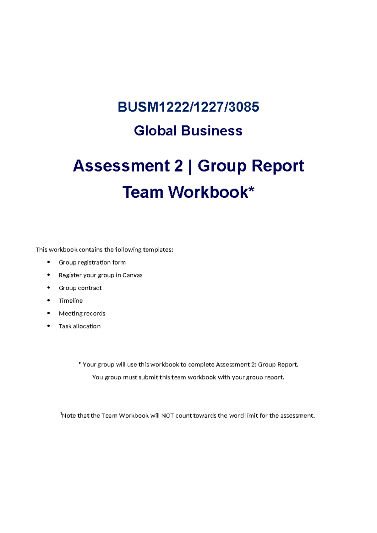 Team Workbook 1-1-1 - BUSM1222/1227/ Global Business Assessment 2 ...