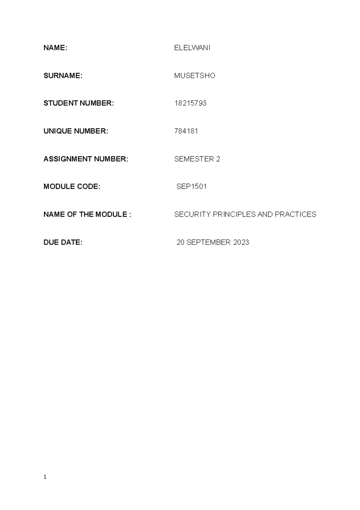 Musetsho Elelwani Assignment no2 - NAME: ELELWANI SURNAME: MUSETSHO ...