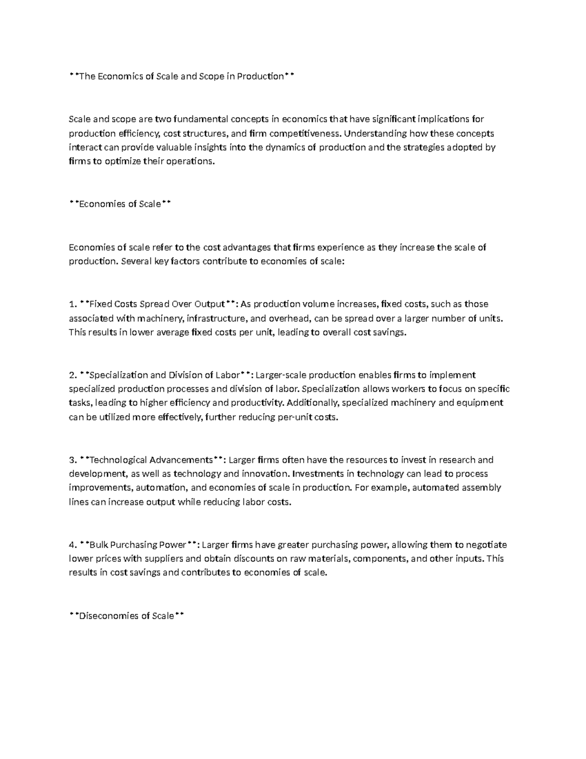 The Economics of Scale and Scope in Productio 1 - Understanding how ...